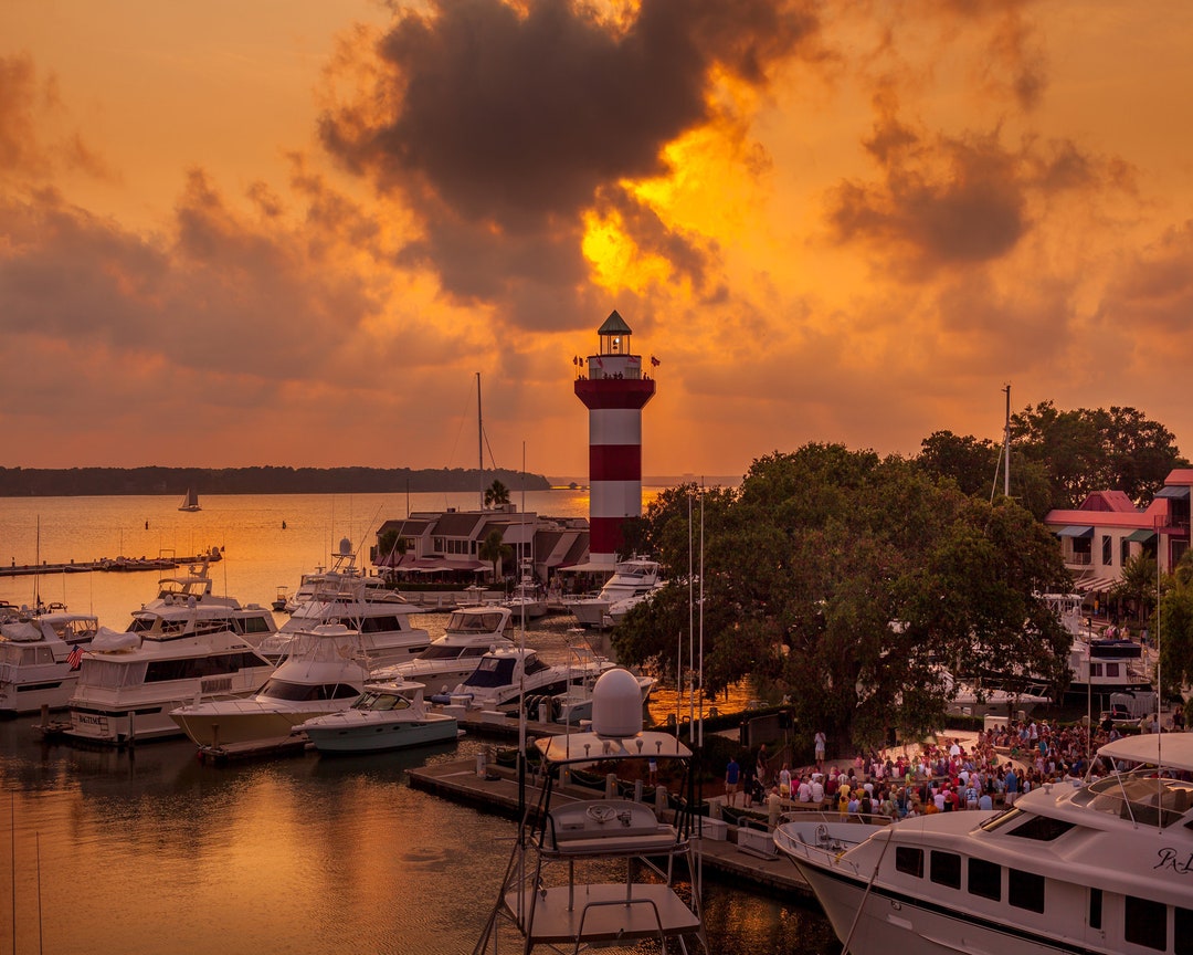 Harbor Town Lighthouse Sunset, Harbor Setting - Etsy