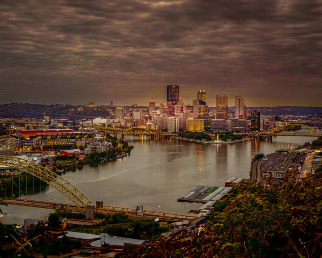 Pittsburg Skyline Art Featuring the Golden Glow of Pittsburgh Where ...