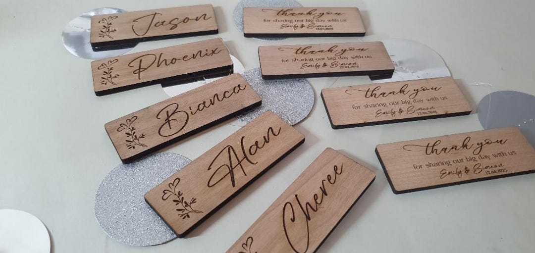 Personalised Timber Wedding Name Tags, Wooden Place Cards, Custom ...