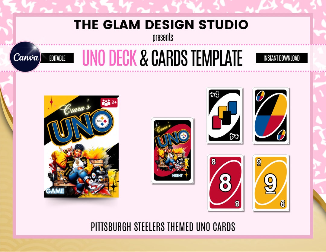 Steelers Uno Canva Editable Cards Template, Uno Birthday Custom Cards ...