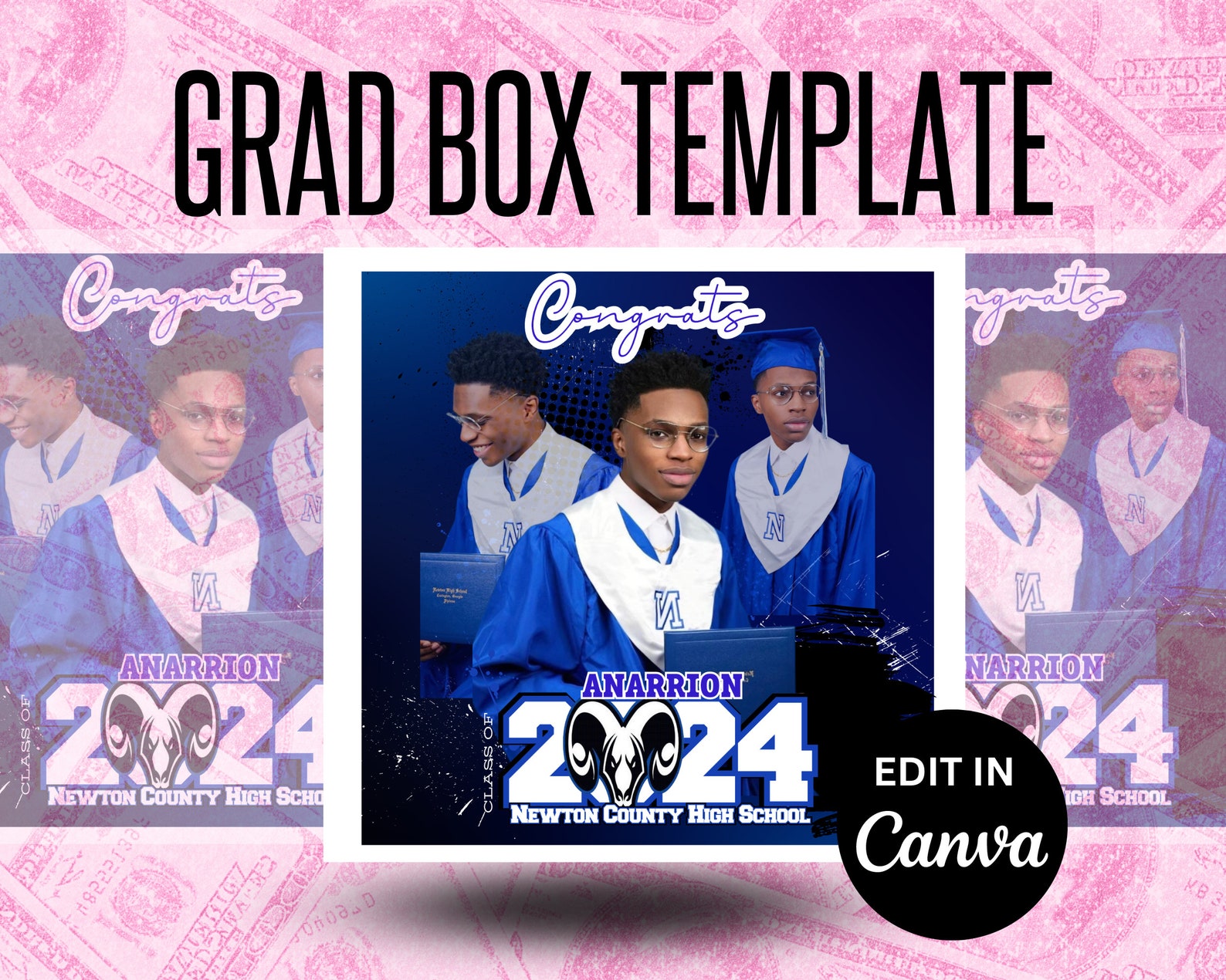 2024 Graduation Editable Grad Box Party Favor Template, 8x8x4 Template ...