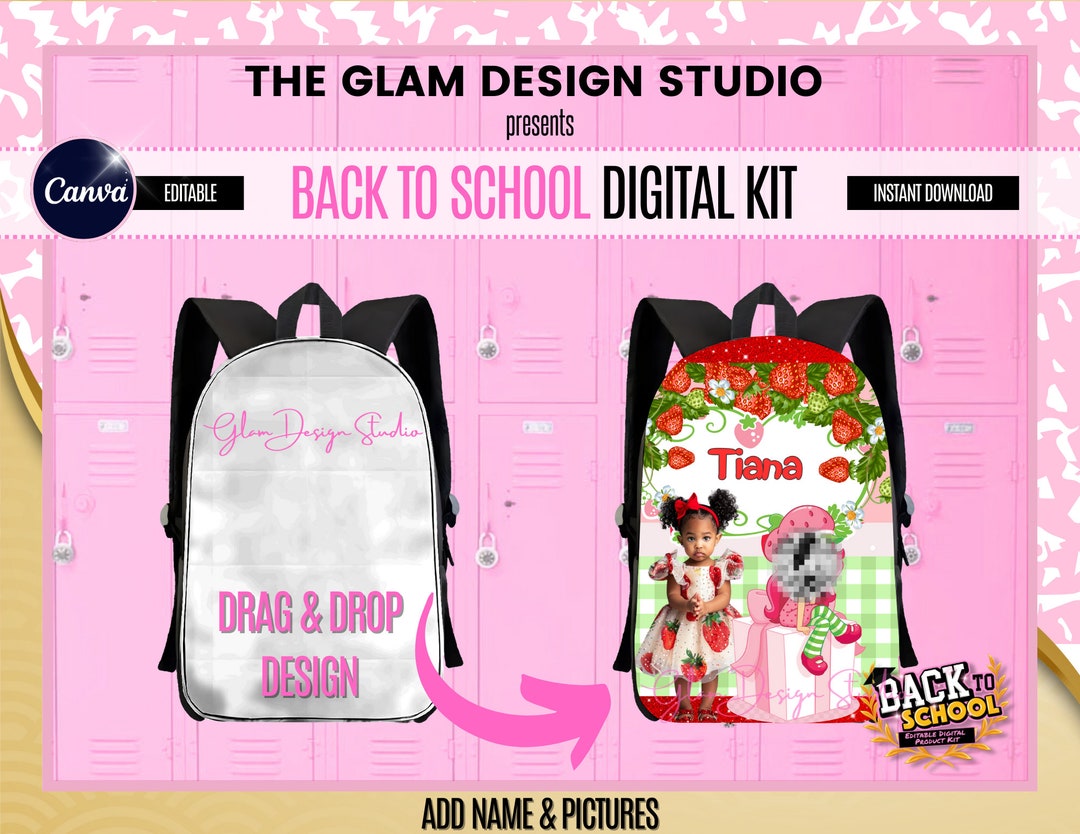 Back to School Editable Digital Design Kit, Bookbag, Backpack, Canva ...