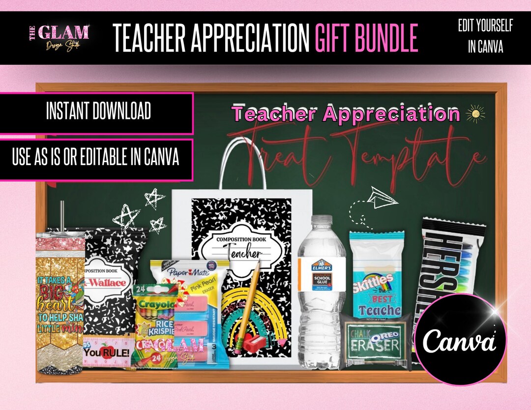 2025 Teacher Appreciation Editable Party Favor Bundle Templates Canva ...