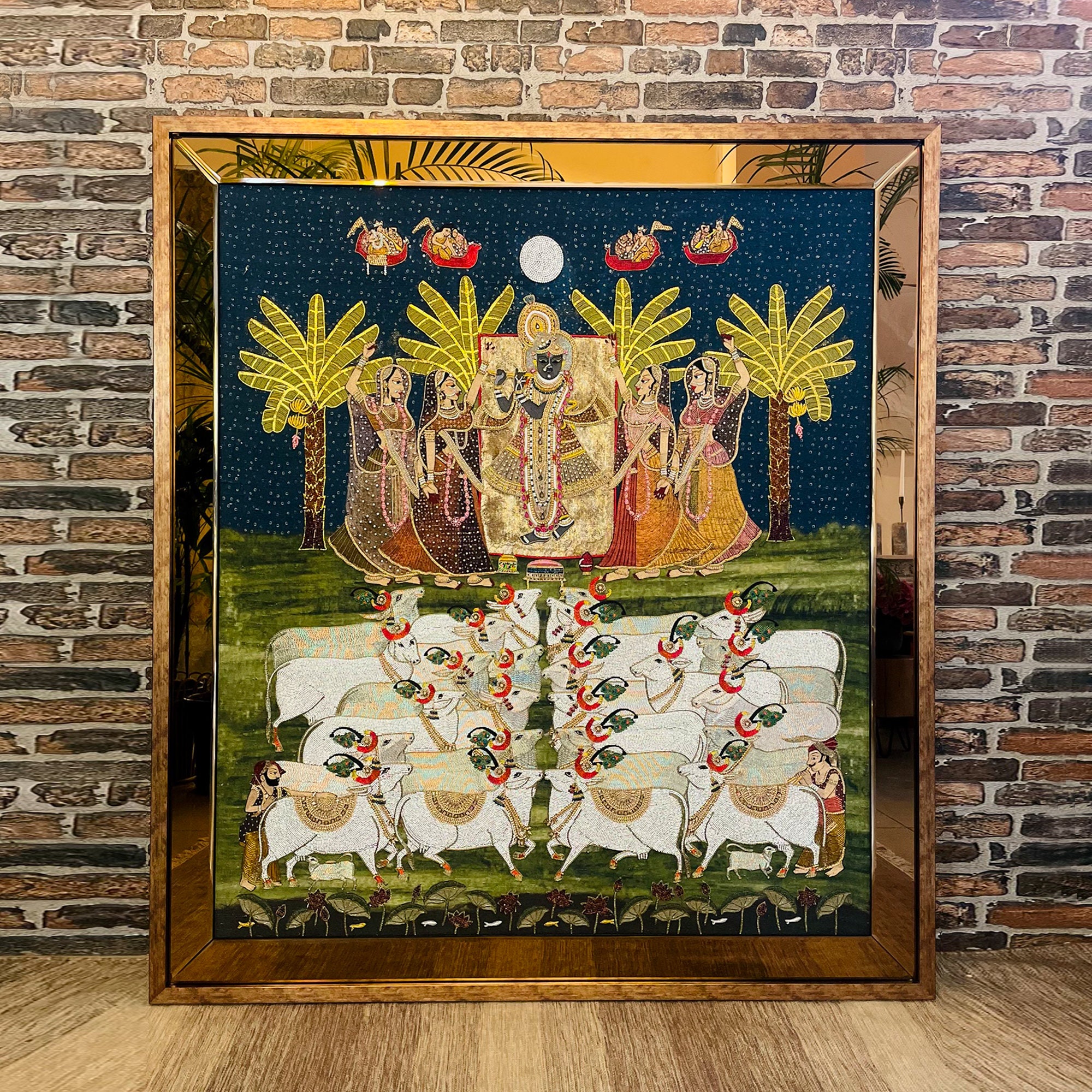 Shrinathji Gopashtami Pichwai Bejewelled Handmade Embroidered Artwork ...