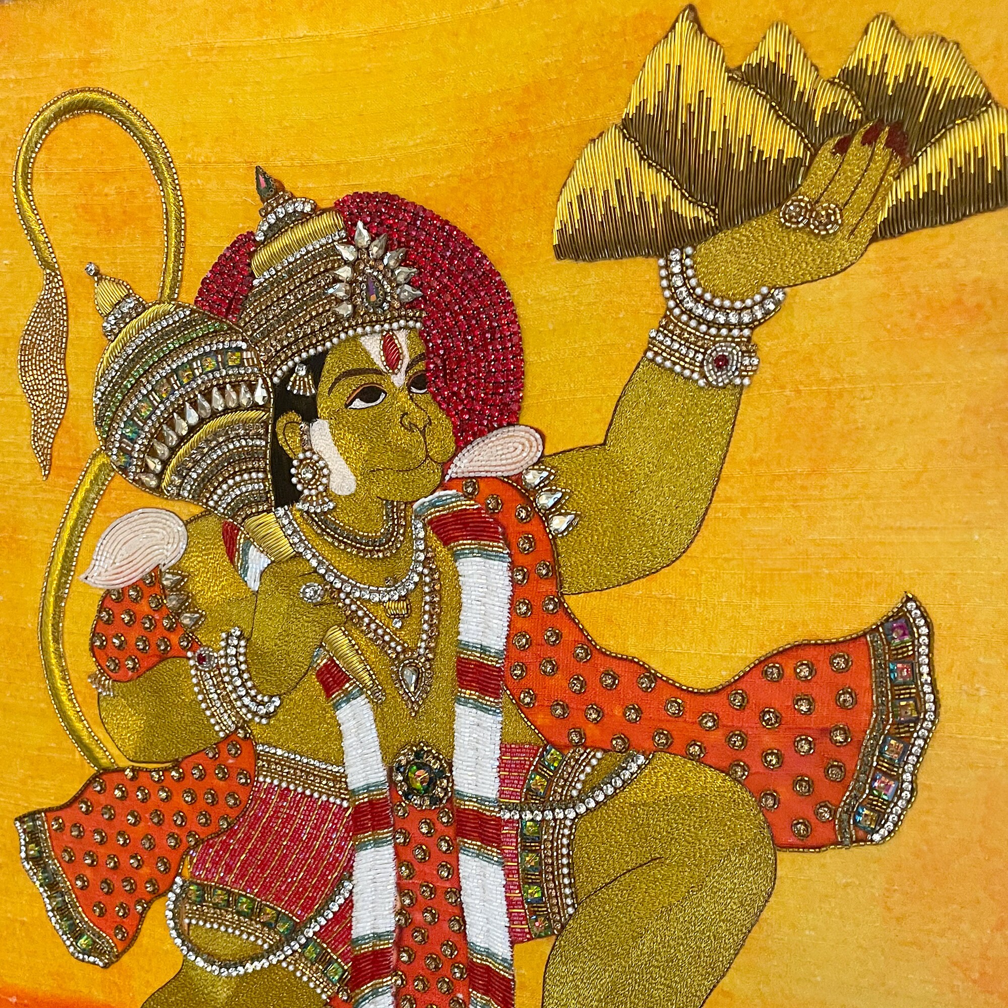 Lord Hanuman Hindu God Handmade Embroidered Unique Artwork on Pure Silk ...