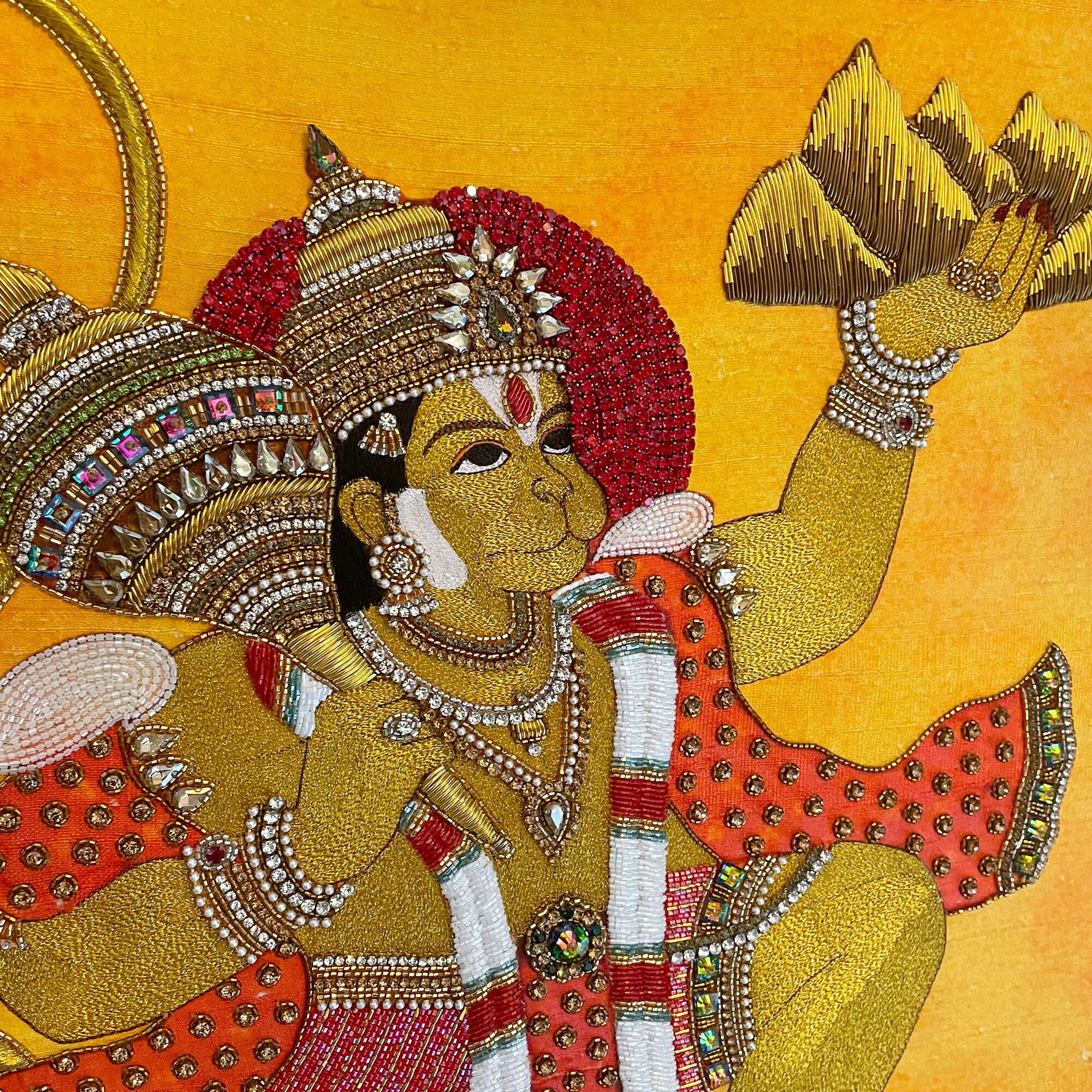 Lord Hanuman Hindu God Handmade Embroidered Unique Artwork on Pure Silk ...