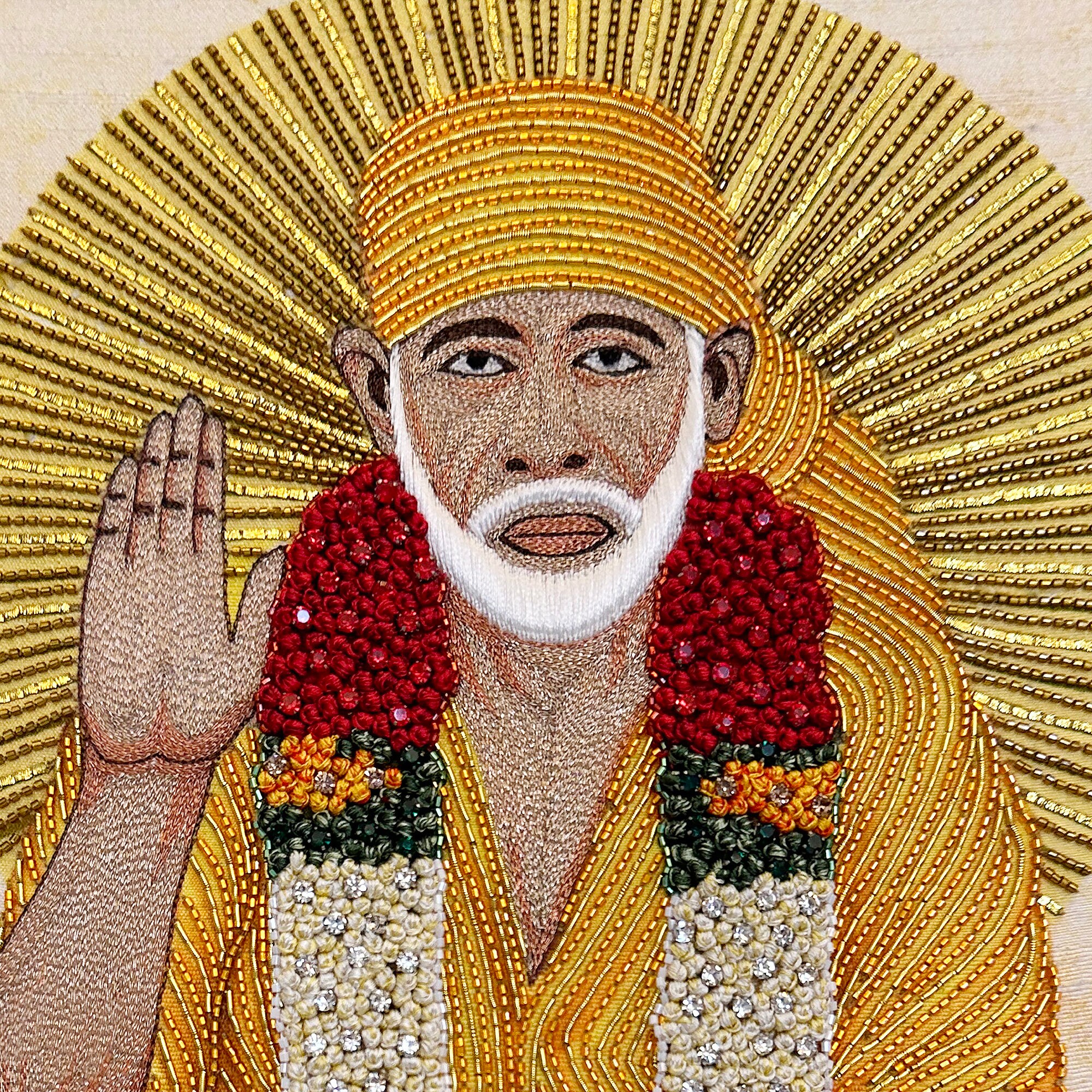 Sri Sai Baba of Shirdi, Om Sai Ram. Handmade Embroidered Bejewelled ...