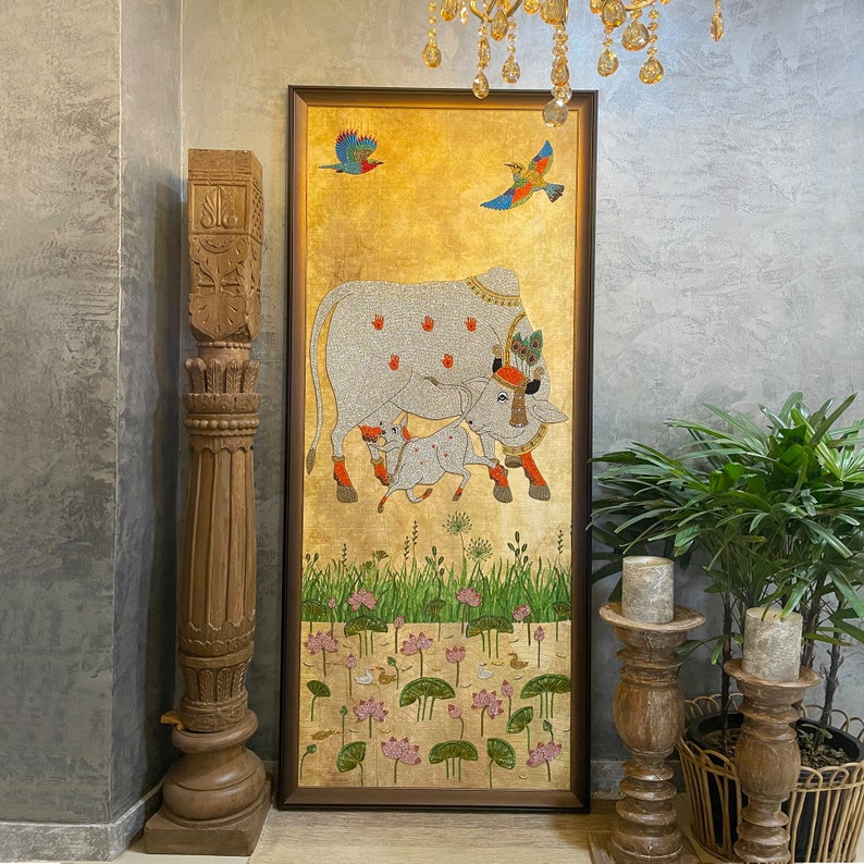 Surabhi Cow & Calf, the Hindu Goddess of Abundance. Handmade Bejewelled ...