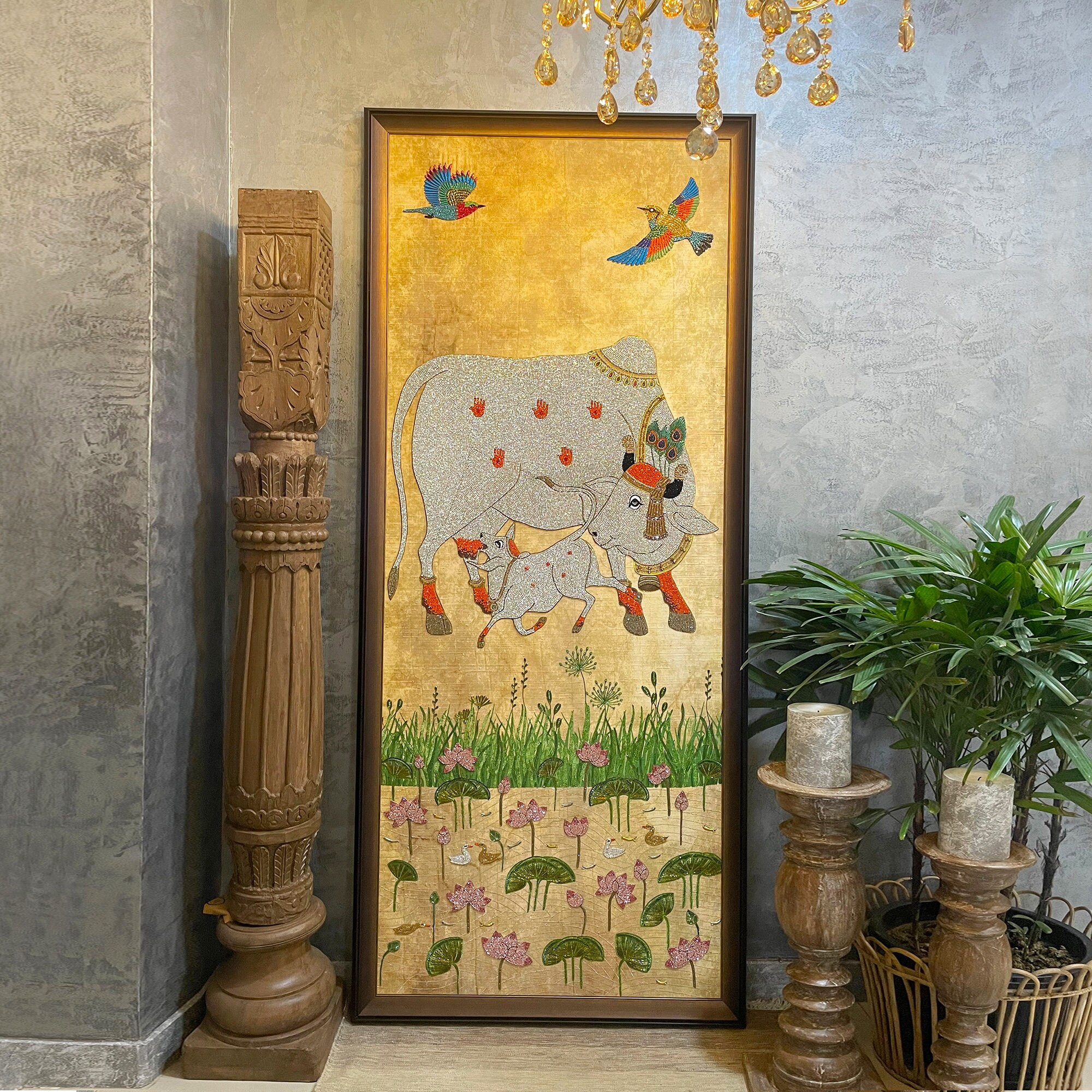 Surabhi Cow & Calf, the Hindu Goddess of Abundance. Handmade Bejewelled ...