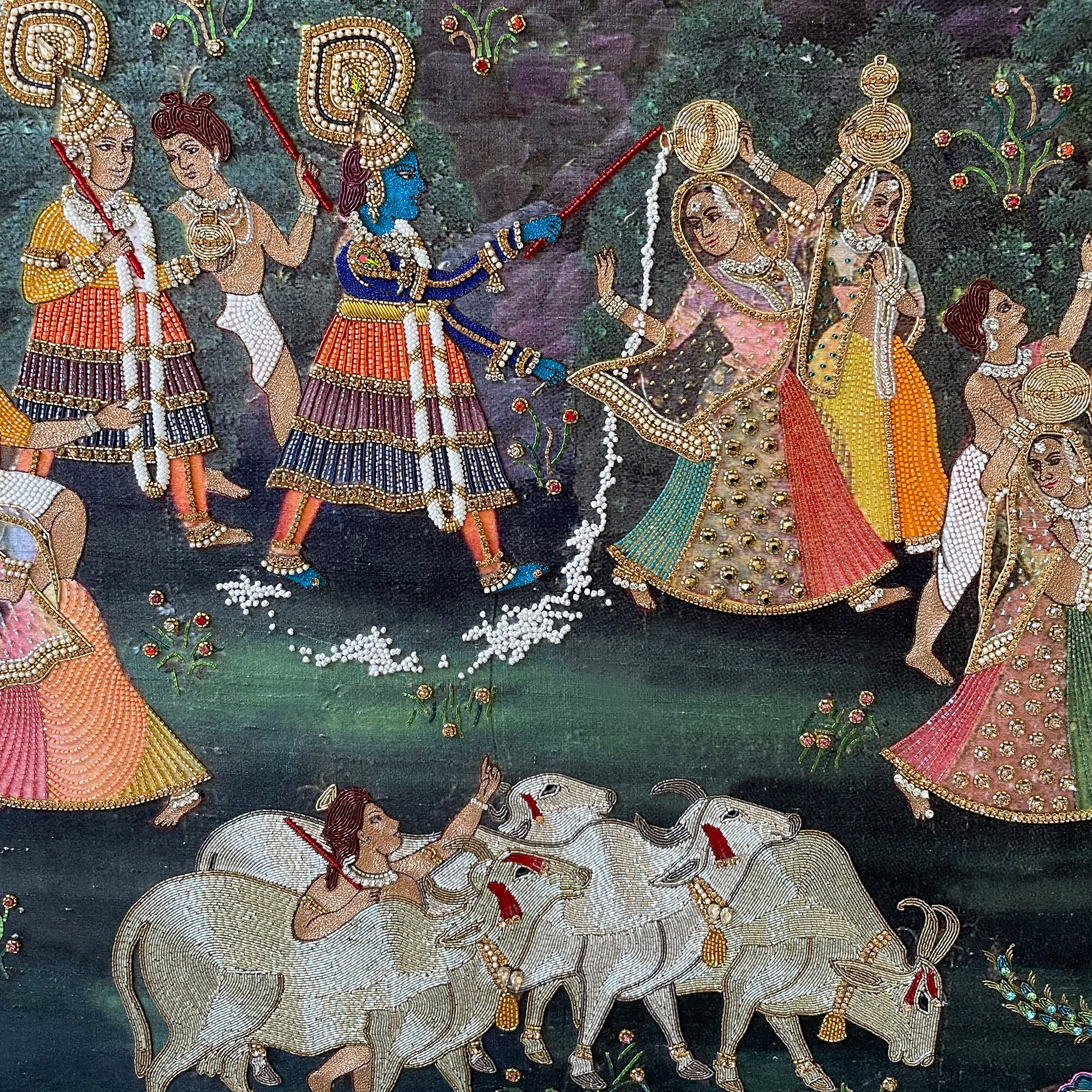 Framed Artwork Depicts the Divine Lord Krishna, Balarama & Their Gopa ...
