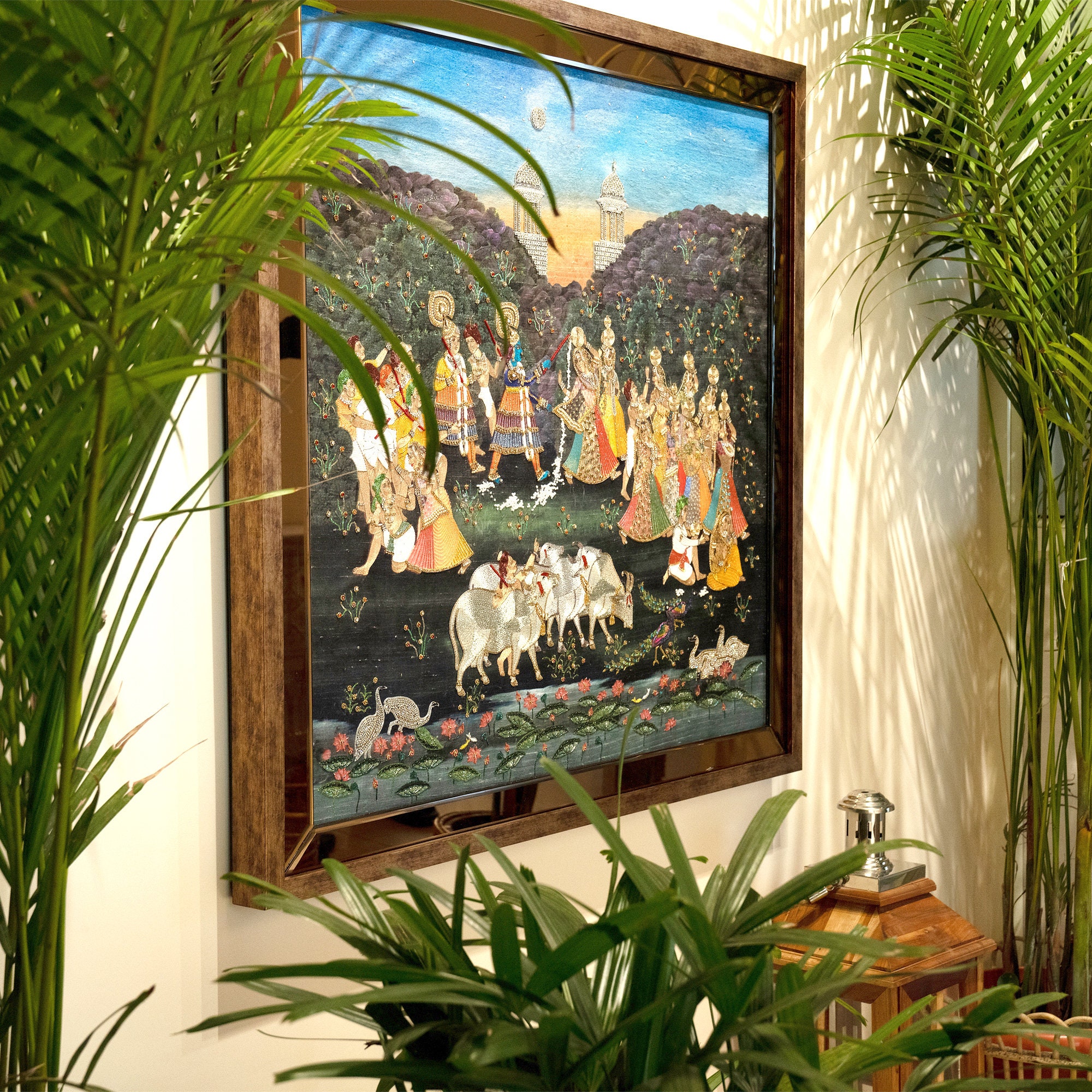 Framed Artwork Depicts the Divine Lord Krishna, Balarama & Their Gopa ...