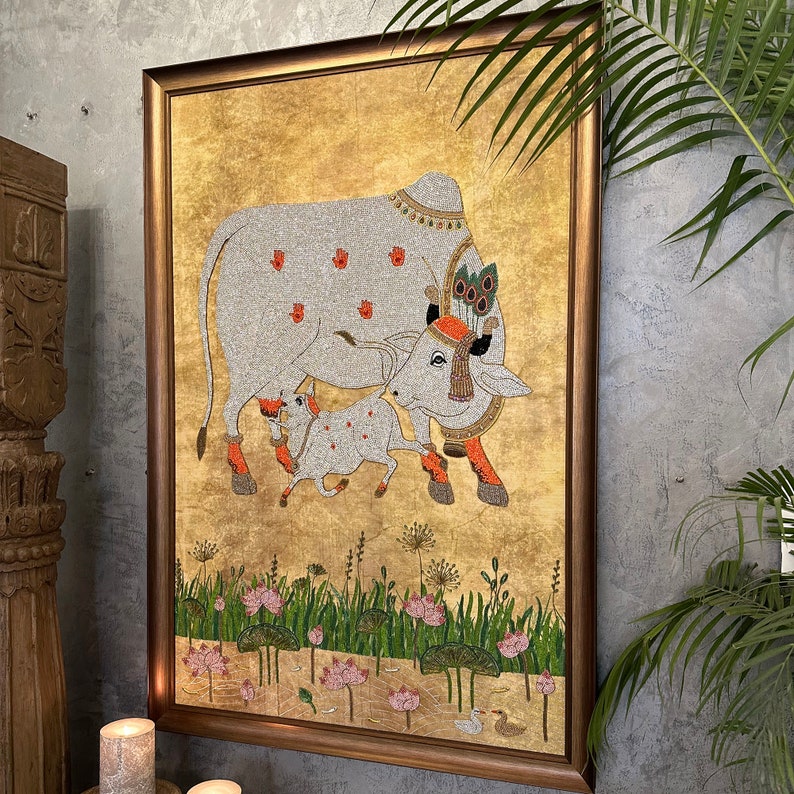 Surabhi Cow & Calf, the Goddess of Abundance. Handmade Bejewelled ...