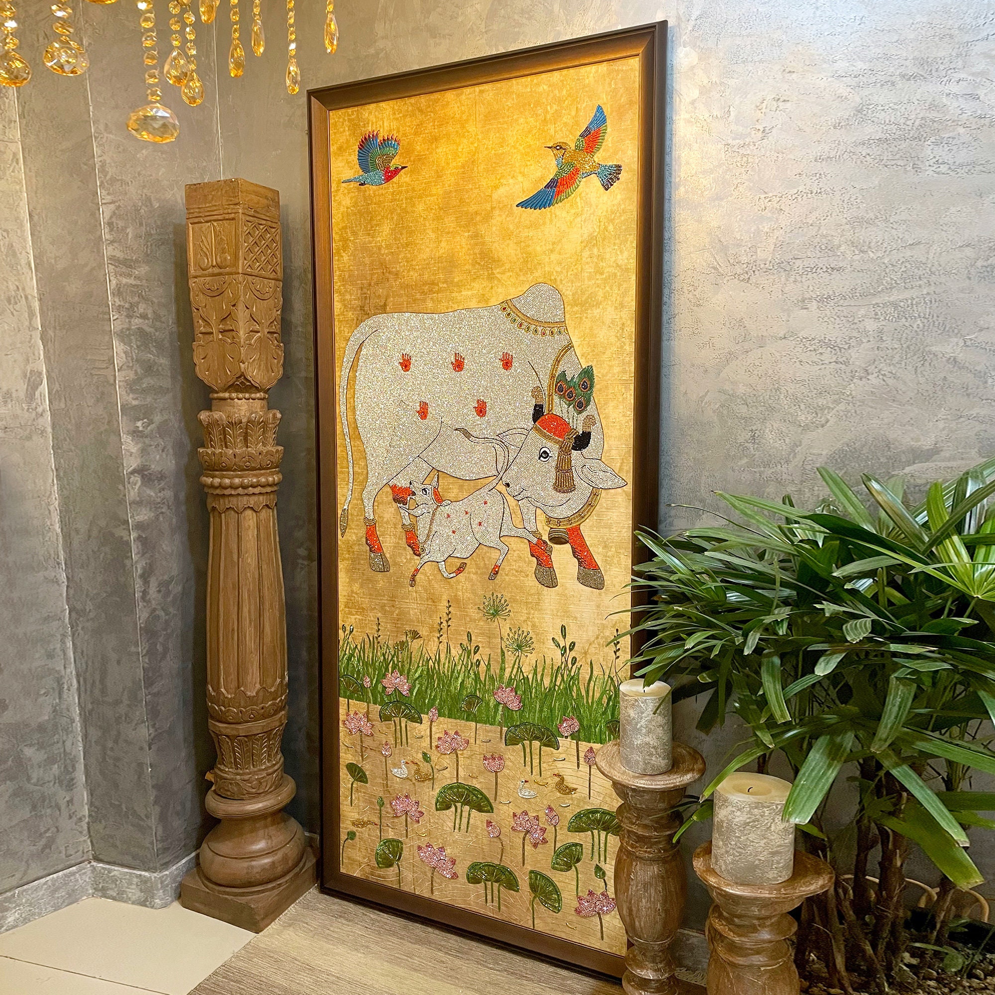 Surabhi Cow & Calf, the Hindu Goddess of Abundance. Handmade Bejewelled ...