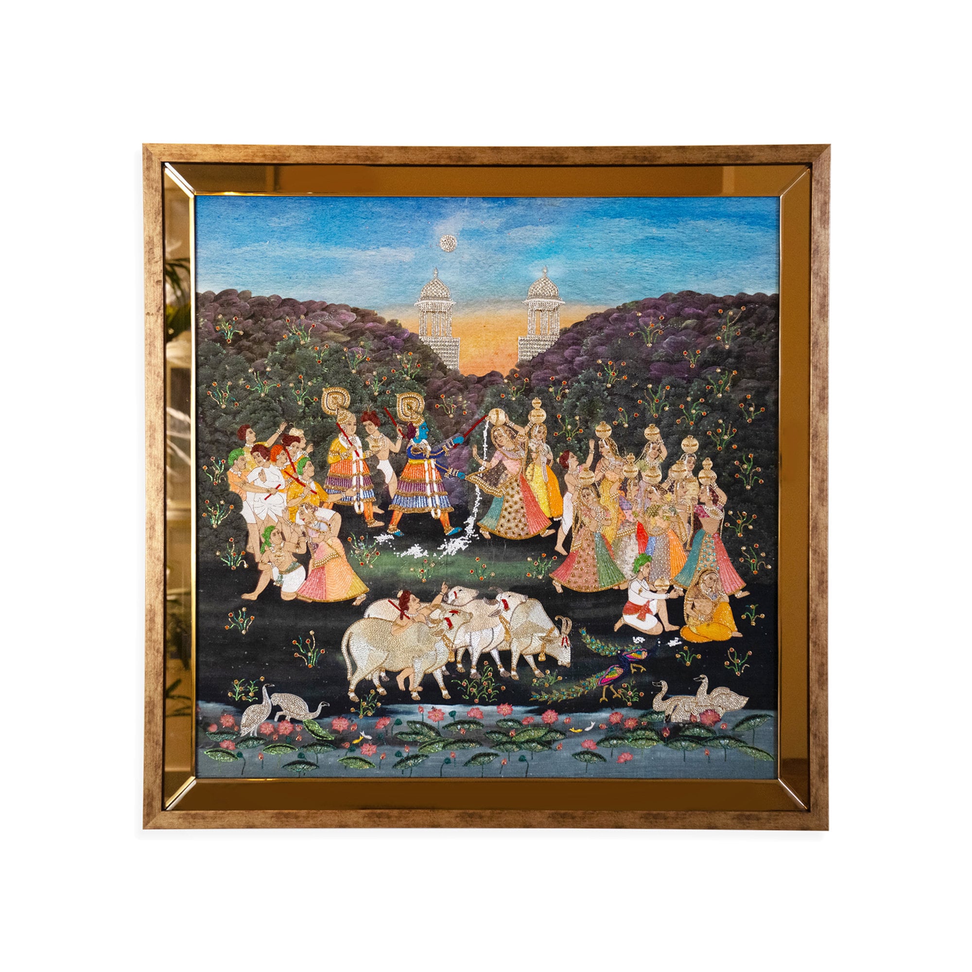 Framed Artwork Depicts the Divine Lord Krishna, Balarama & Their Gopa ...