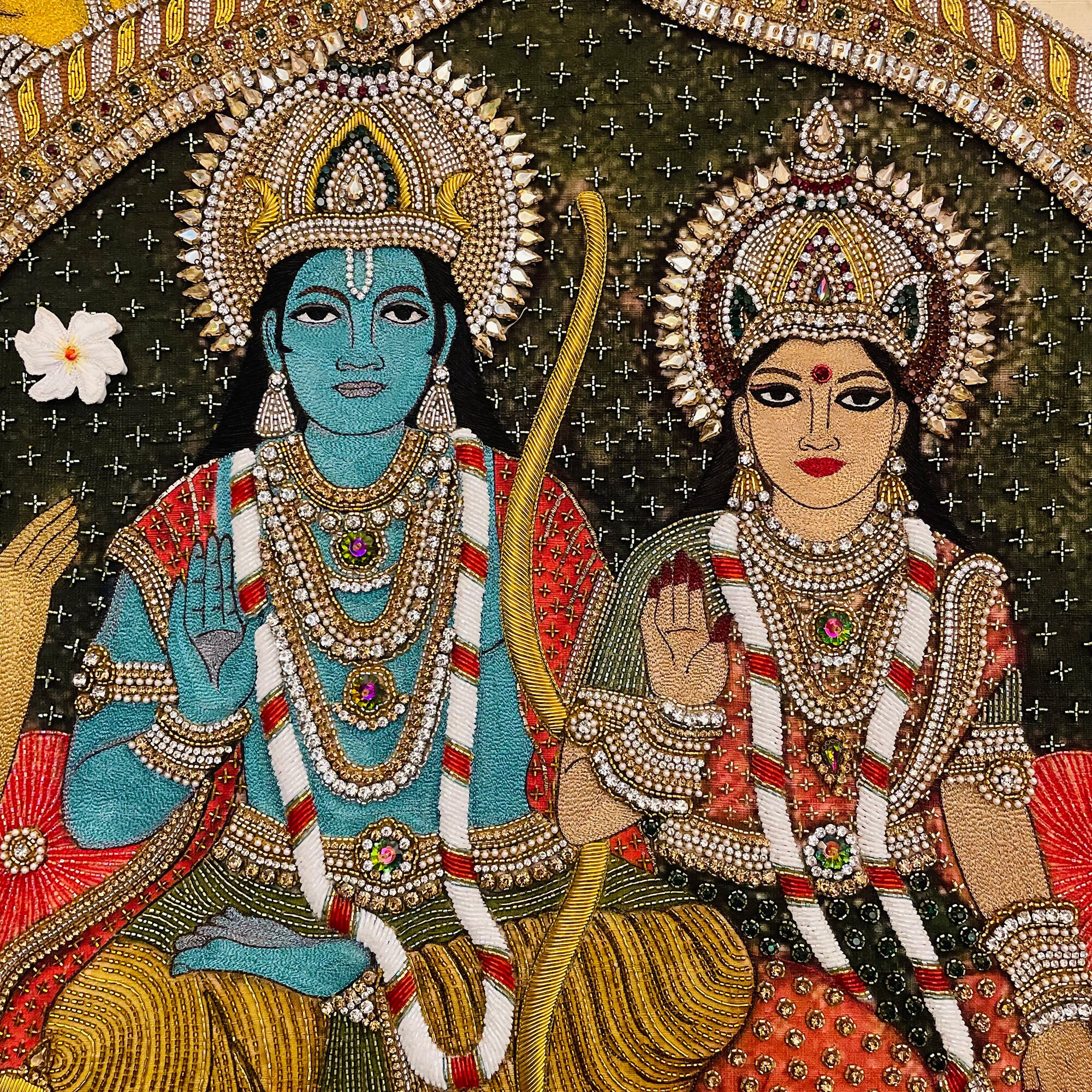Shri Ram Abhishek Darbar Handmade Embroidered Art With Semi Precious ...