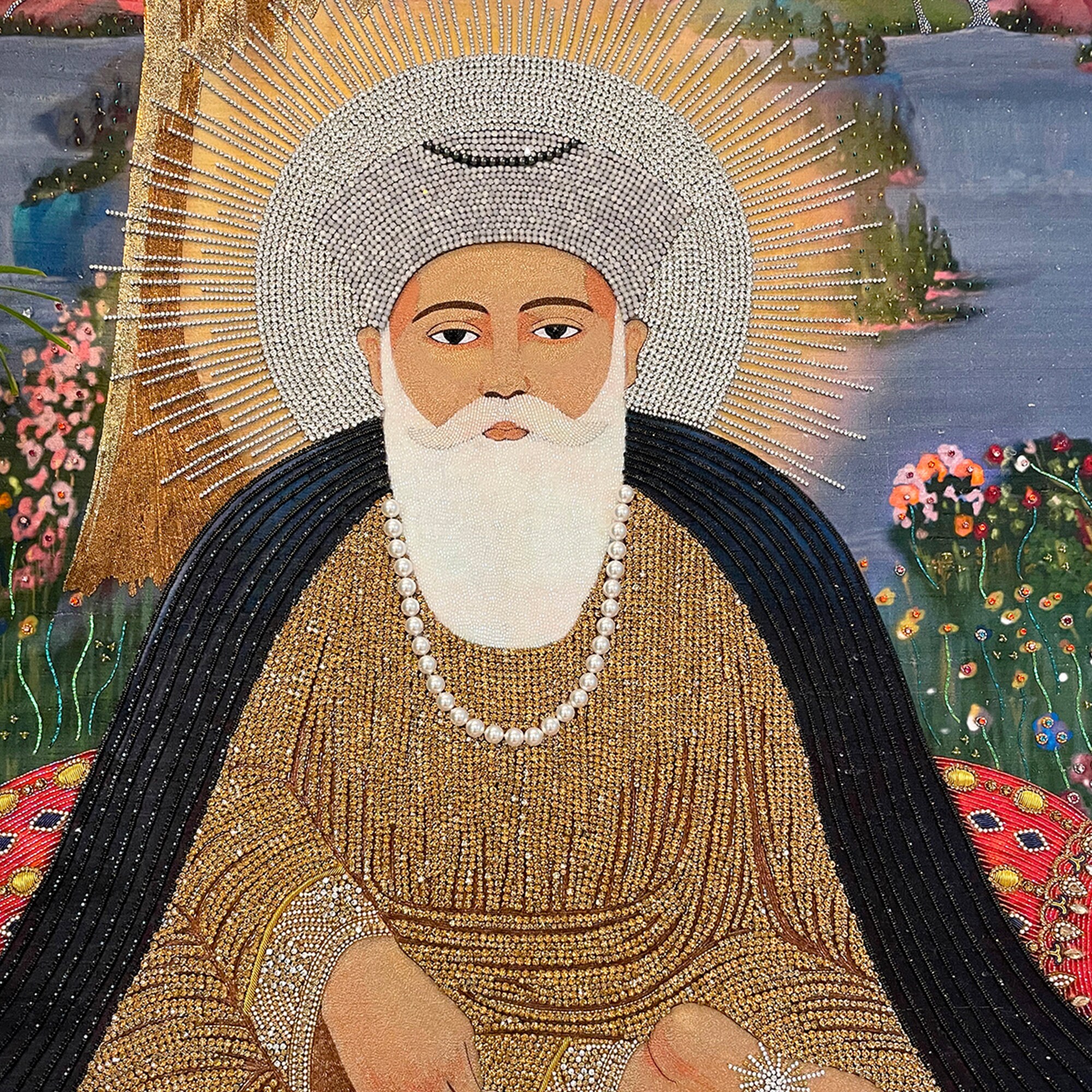 Guru Nanak Dev Ji Handmade Original Embroidered Artwork for Religious ...