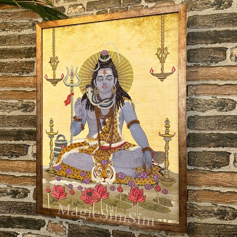 Lord Shiva Precious Bejewelled Hand Embroidered Artwork of Hindu God ...