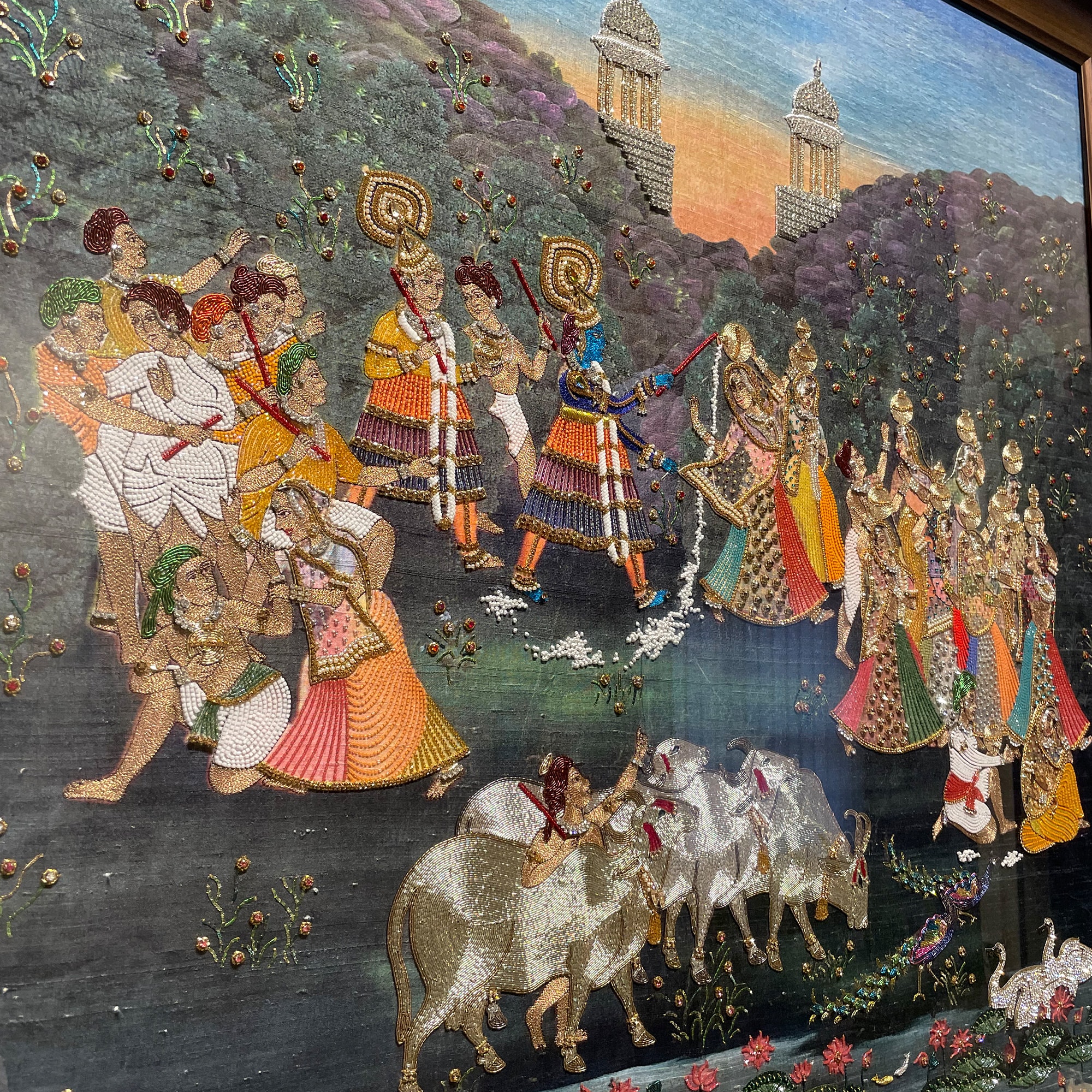 Framed Artwork Depicts the Divine Lord Krishna, Balarama & Their Gopa ...