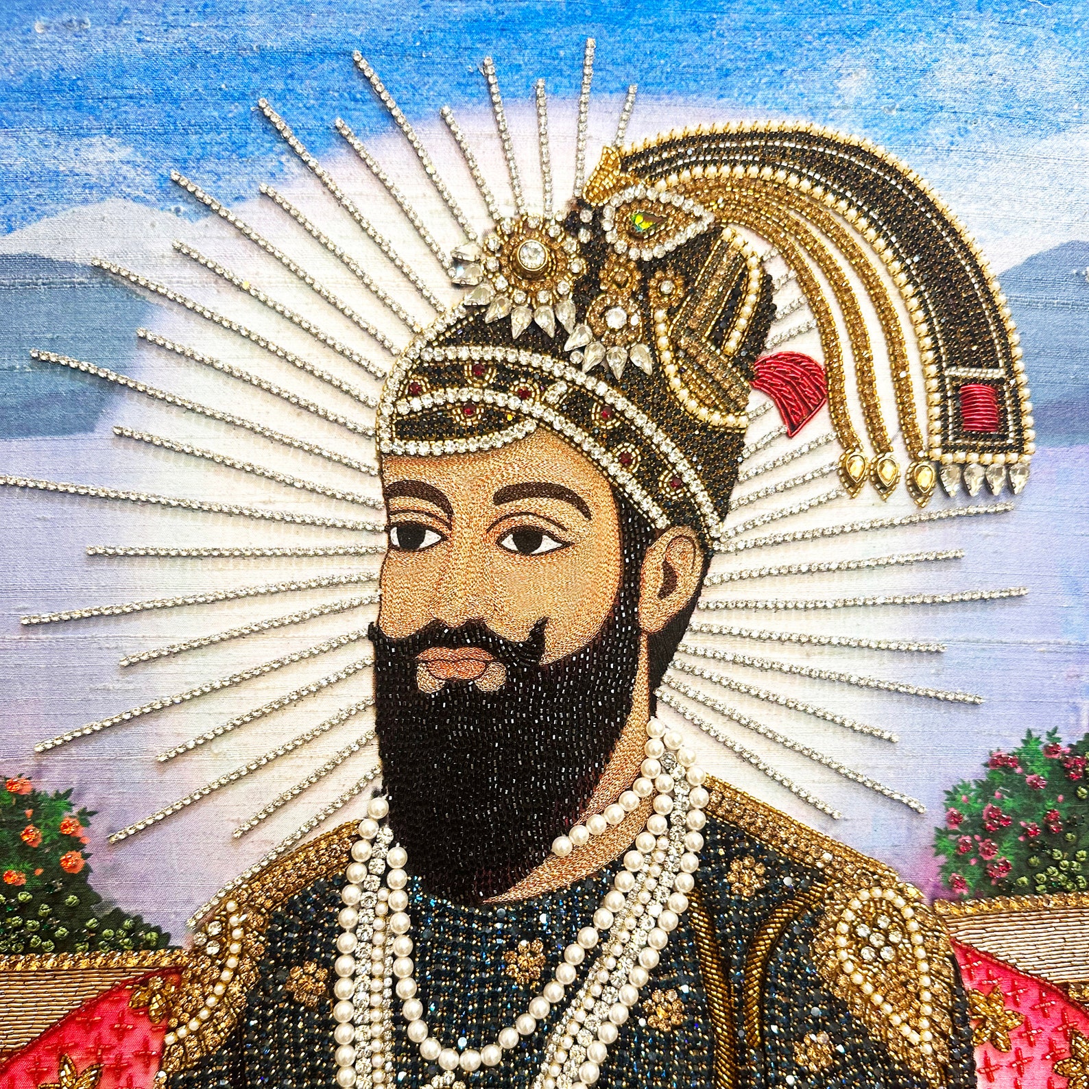 Guru Gobind Singh Ji Tenth Sikh Guru. Handmade Bejewelled Embroidered ...