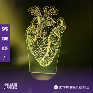 Cardiology Heart 3D LED Light Laser Cutting File svg Cdr Ai Dxf - Etsy