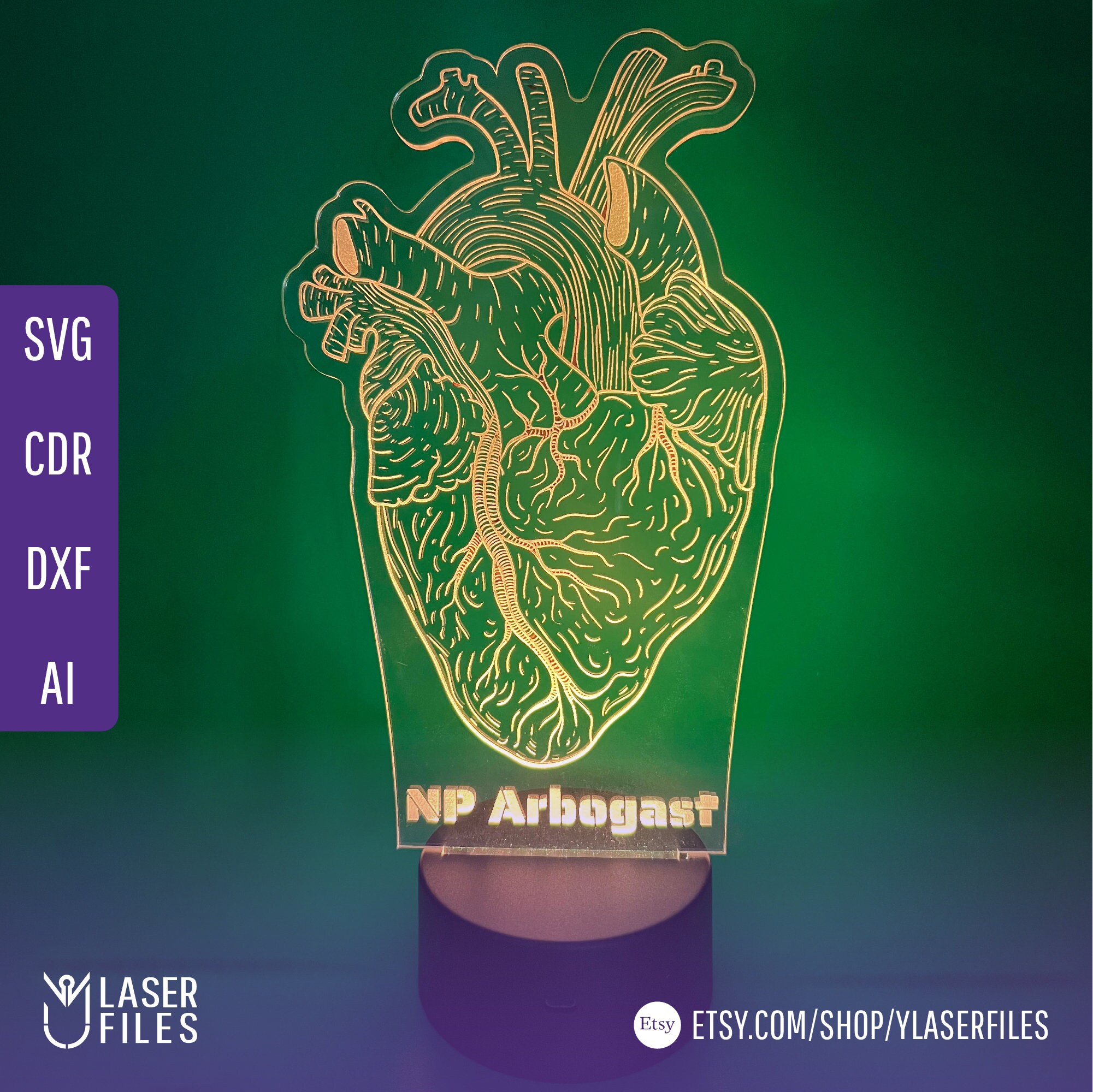 Cardiology Heart 3D LED Light Laser Cutting File svg Cdr - Etsy