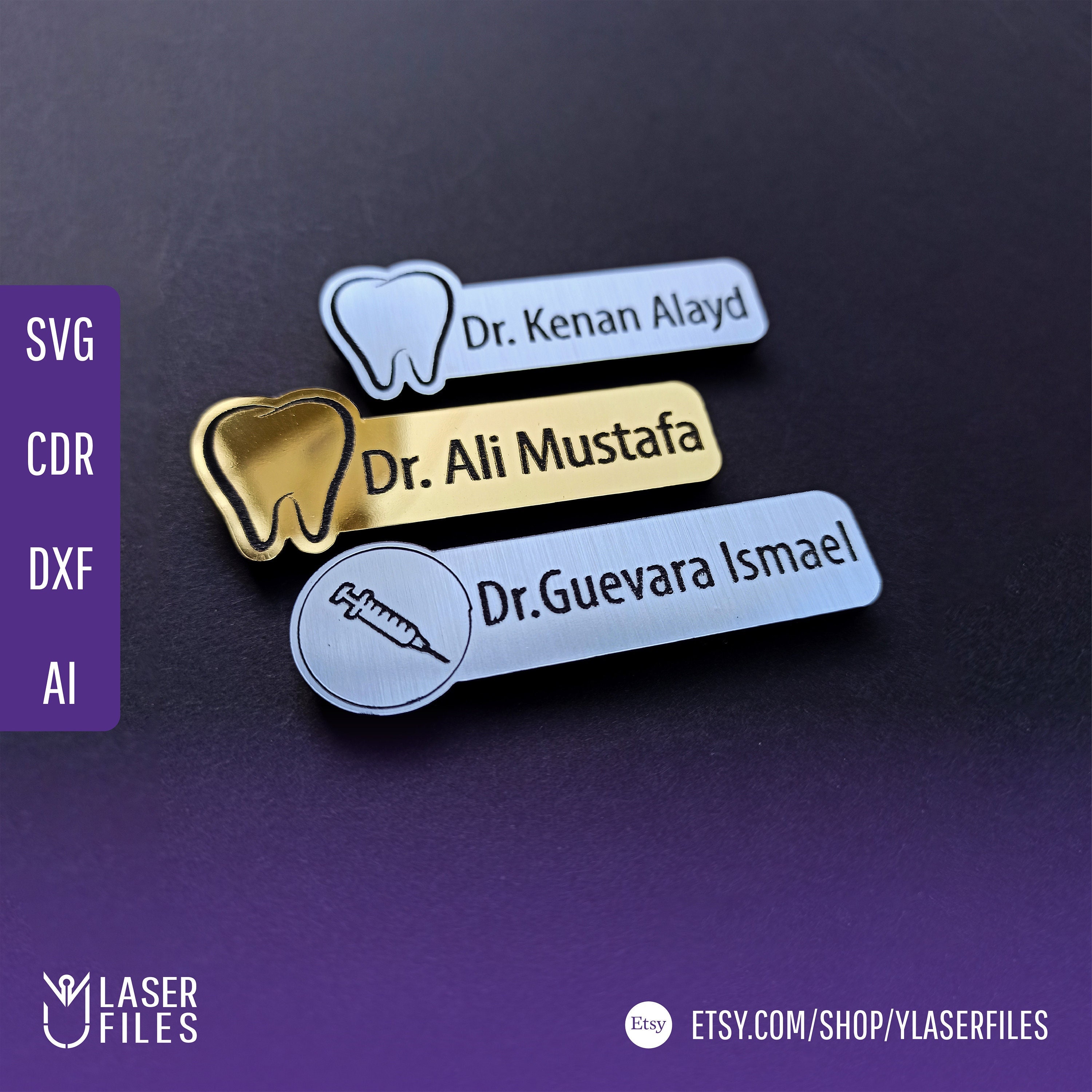 16 Name Tag Pins / Labels / Badges Collection SVG DXF Cdr Ai Laser ...