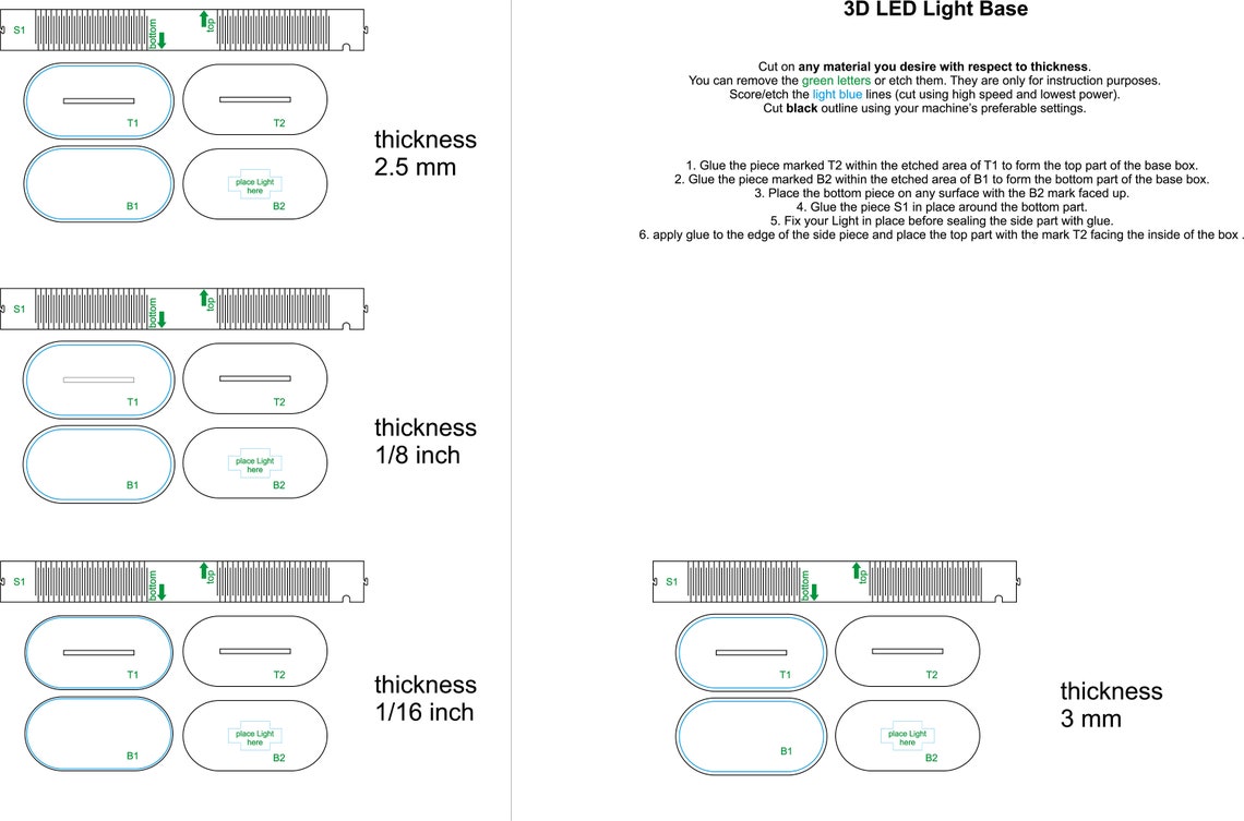 3D LED Light / Lamp Base Box Lasercutting File svg Dxf - Etsy Canada
