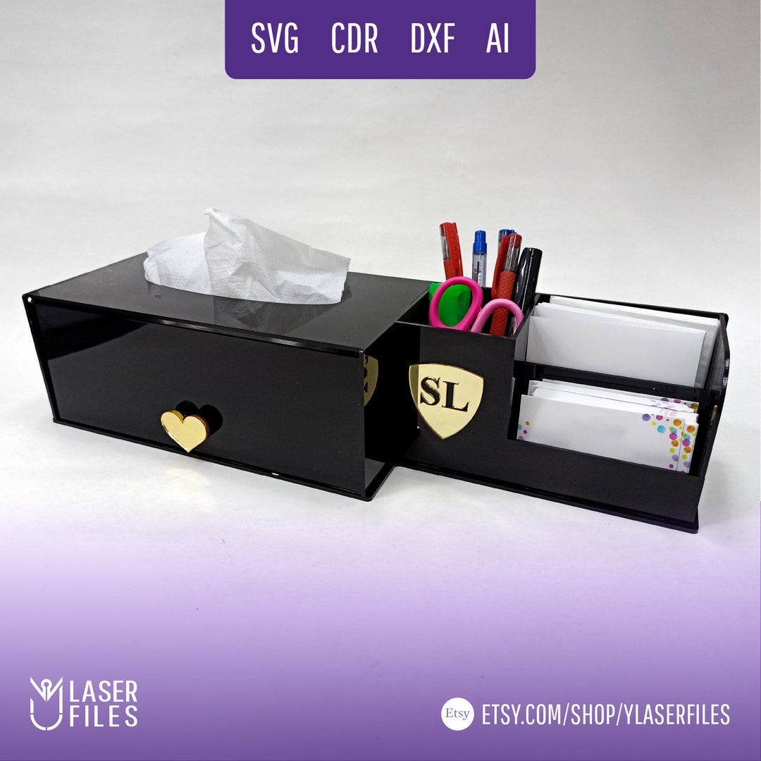 Desk Organizer With Tissue Box Acrylic/wood SVG Dxf Ai Cdr Laser ...