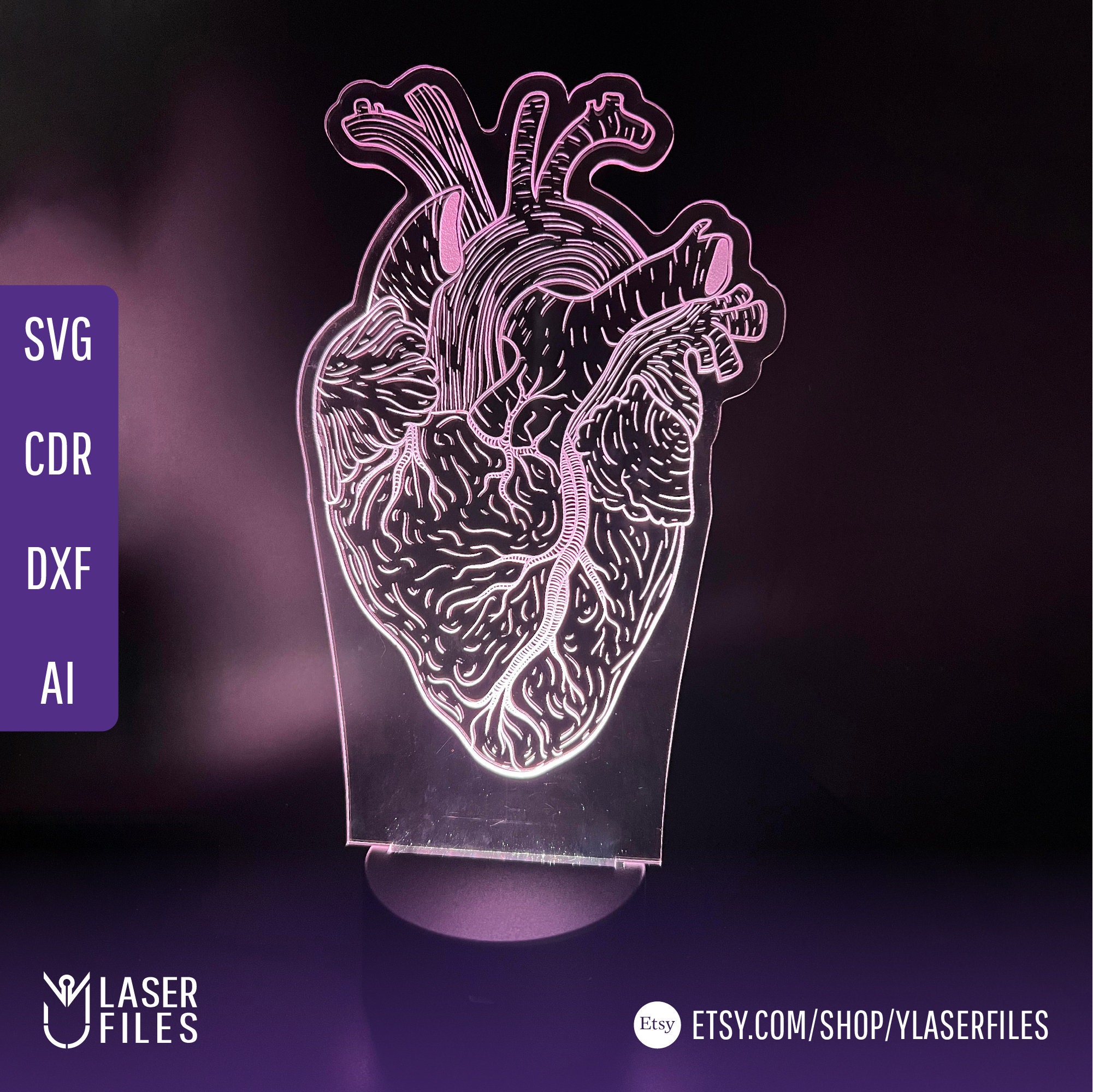 Cardiology Heart 3D LED Light Laser Cutting File svg Cdr - Etsy