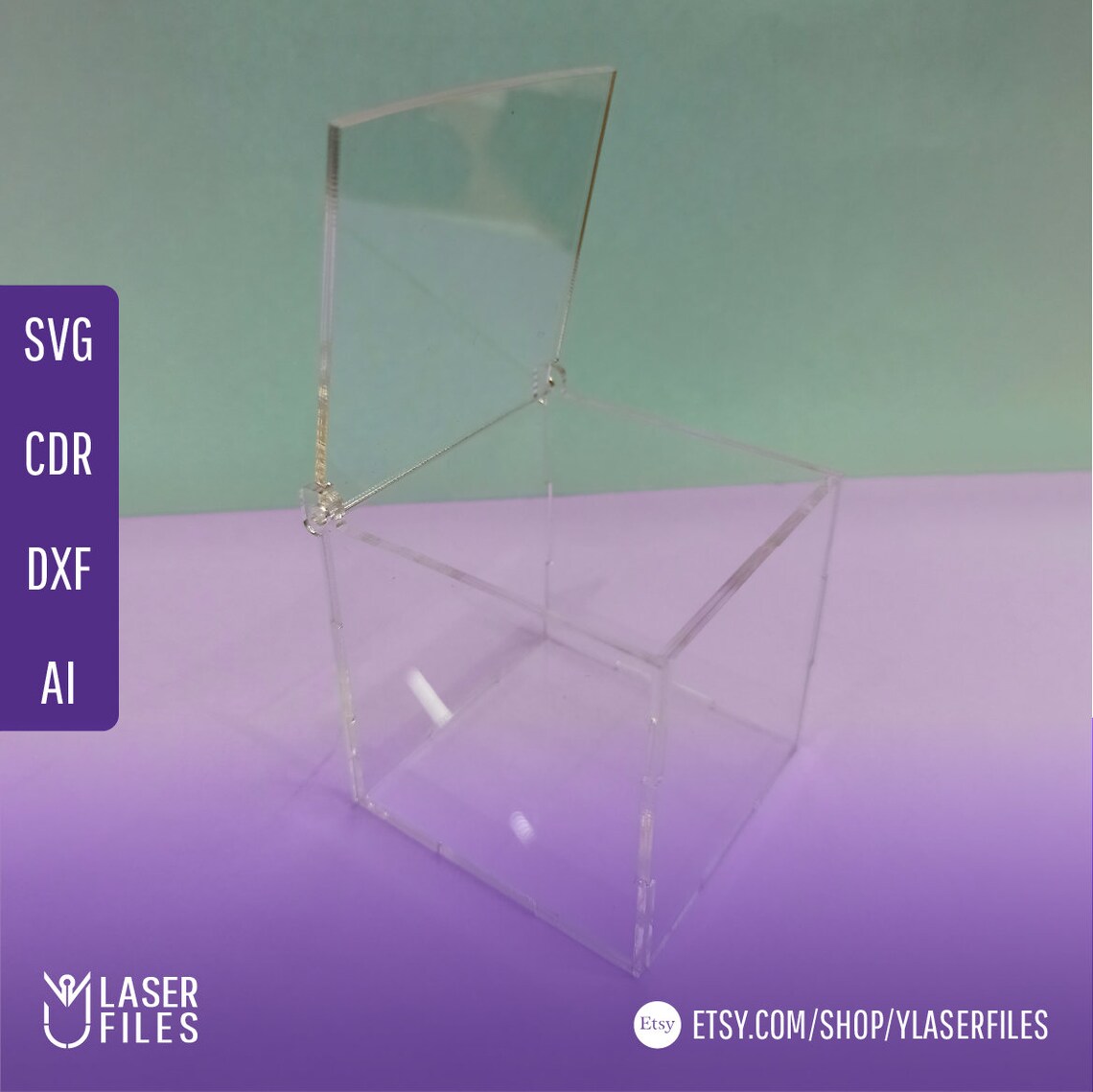 Box With Integrated Hinge Lid 2 Sizes Clear Acrylic SVG | Etsy