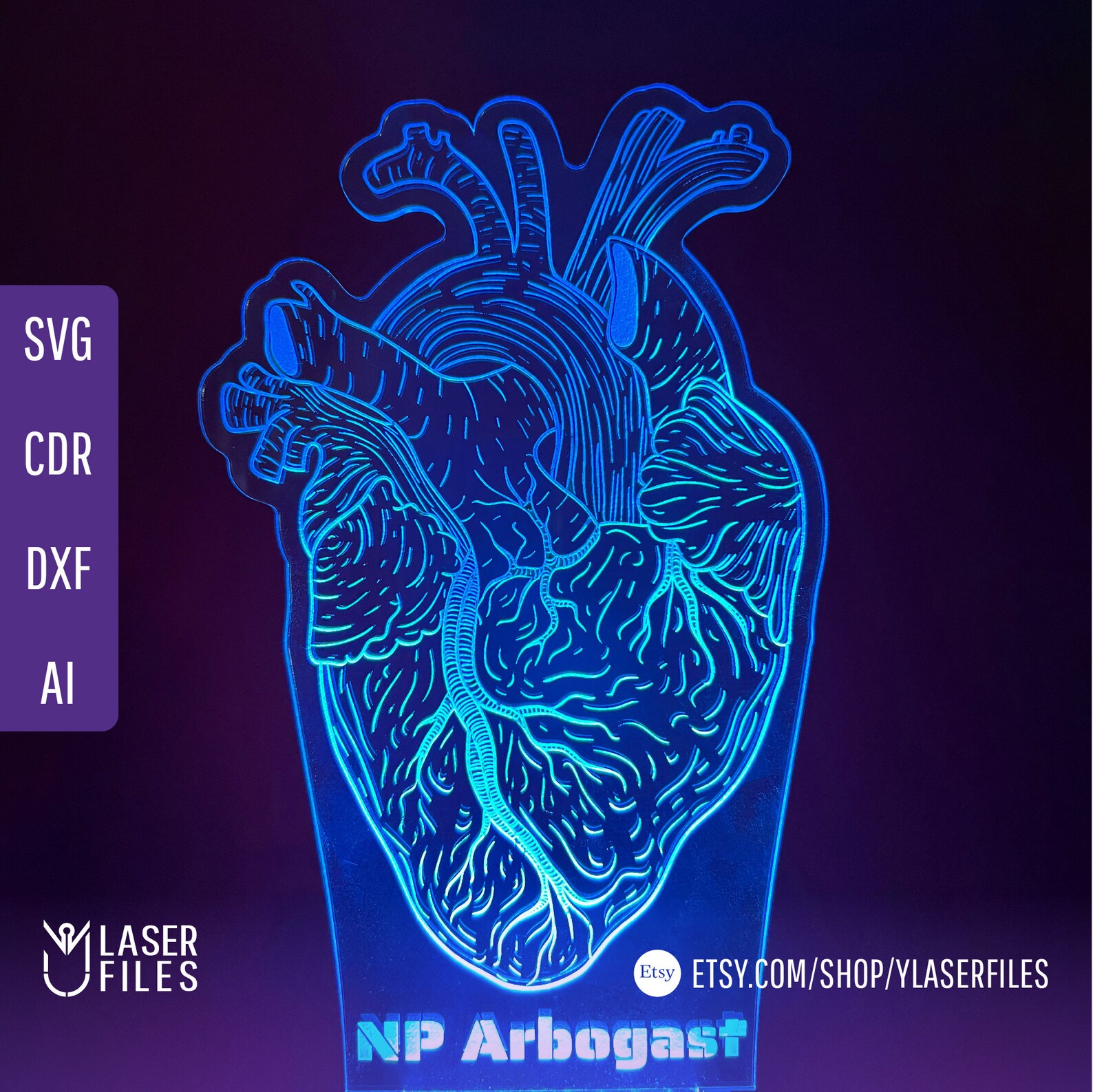 Cardiology Heart 3D LED Light Laser Cutting File svg Cdr - Etsy