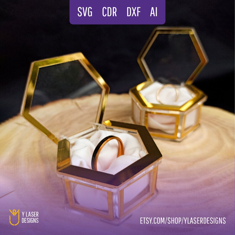 Hexagon Shaped Box, Wedding Rings Box With Integrated Hinge Lid Laser ...