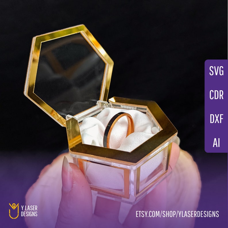 Hexagon Shaped Box, Wedding Rings Box With Integrated Hinge Lid Laser ...