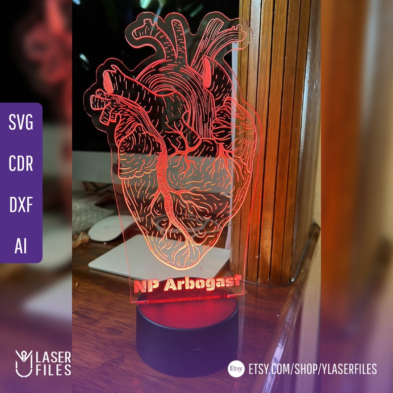 Cardiology Heart 3D LED Light Laser Cutting File svg Cdr - Etsy
