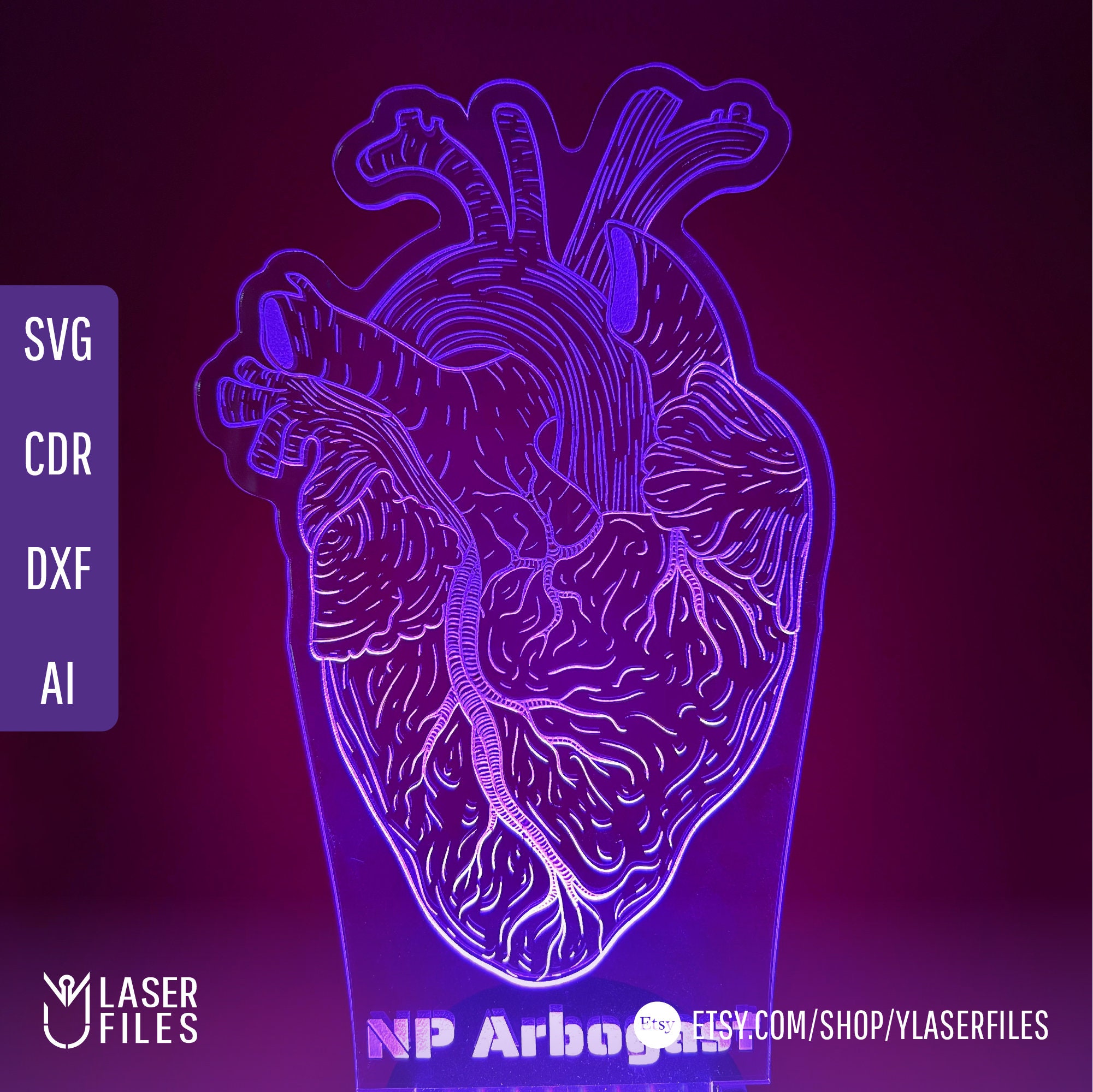 Cardiology Heart 3D LED Light Laser Cutting File svg Cdr - Etsy