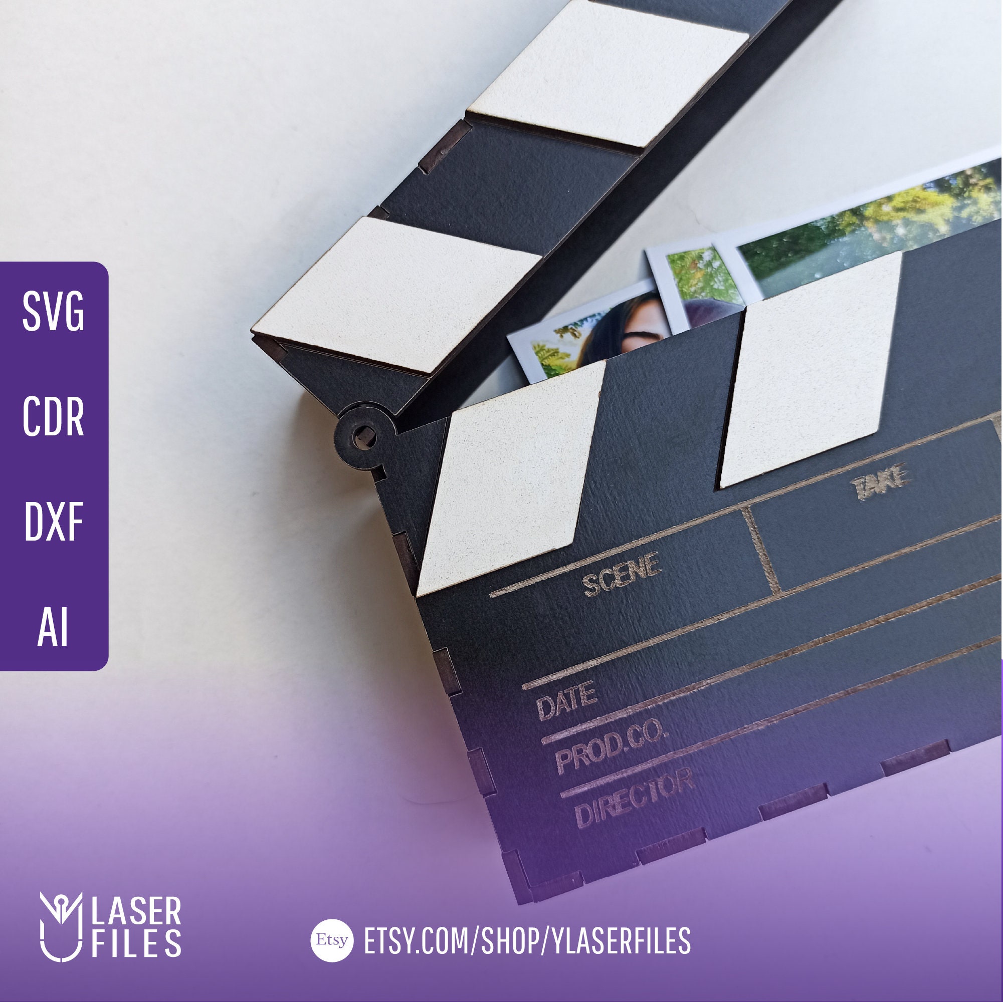 Cinema Clacket Shaped Box With Integrated Hinge SVG Dxf Ai - Etsy