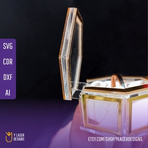 Hexagon Shaped Box, Wedding Rings Box With Integrated Hinge Lid Laser ...