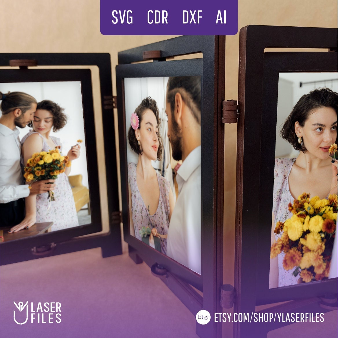 Rotating/turning Photo Frame 3 Frames Adjustable SVG Ai - Etsy