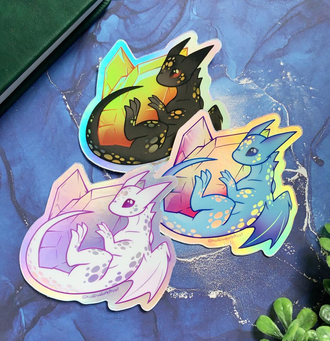 Crystal shopping Dragon Holographic Vinyl Sticker Fantasy