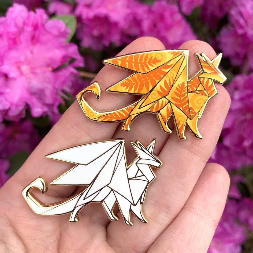 Origami Paper Dragon "golden Ferns" Hard Enamel Pin | Lapel Pin, Pin ...