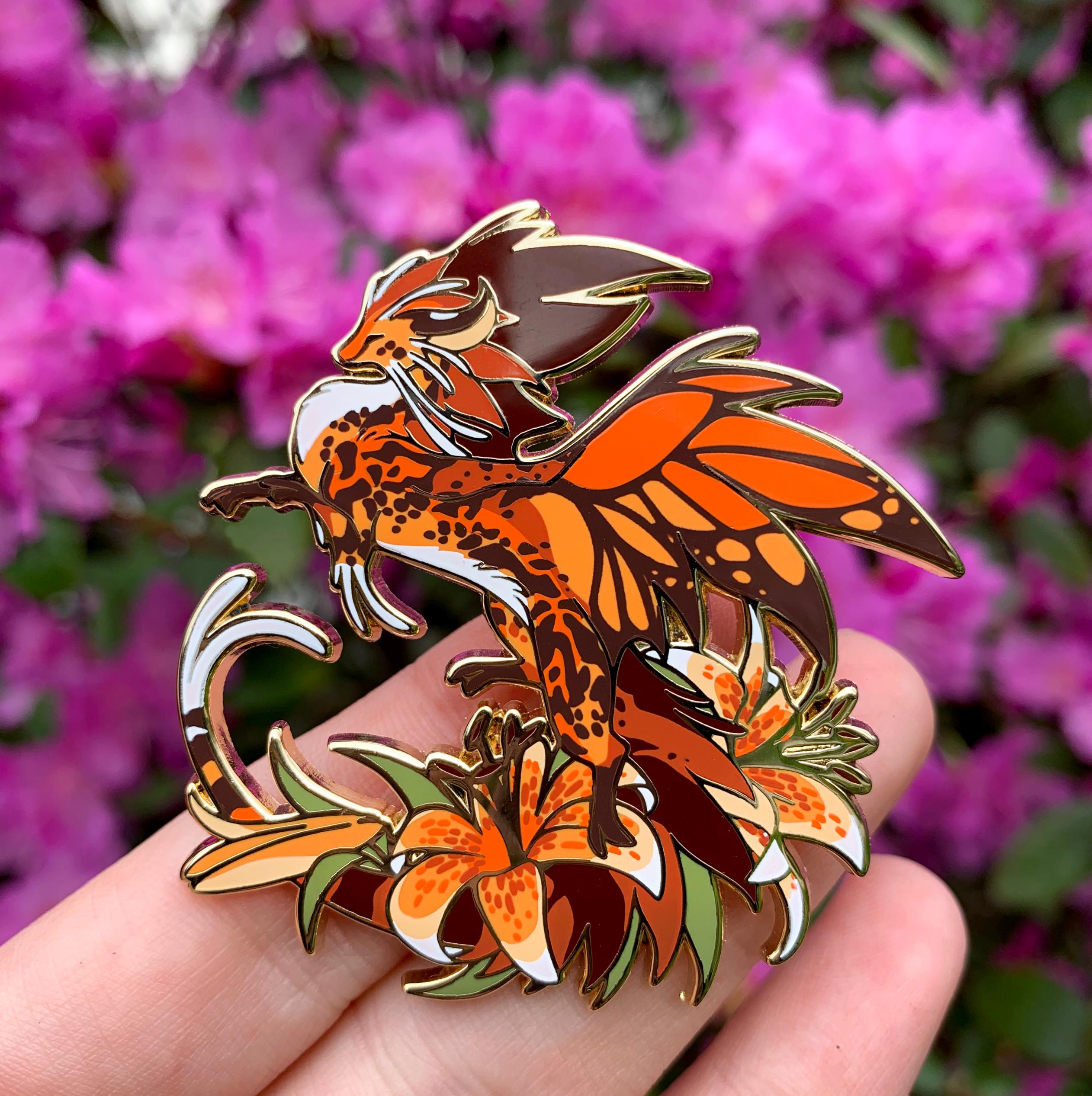 Dragon Enamel Pin Tiger Lily | Dracoflora Flower Dragon Fantasy Plant ...