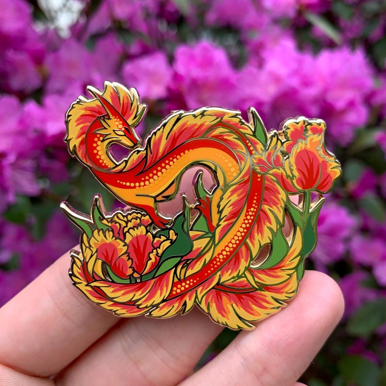 Dragon Enamel Pin Tulip 'avignon Parrot' | Dracoflora Flower Dragon ...
