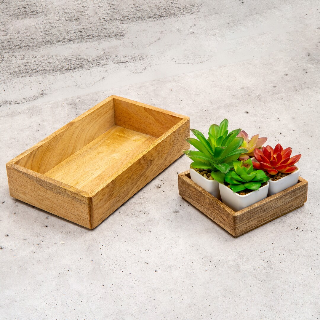 Mango Wood Tray Set - Small Wood Trays - Handcrafted Mango Wood Box for ...