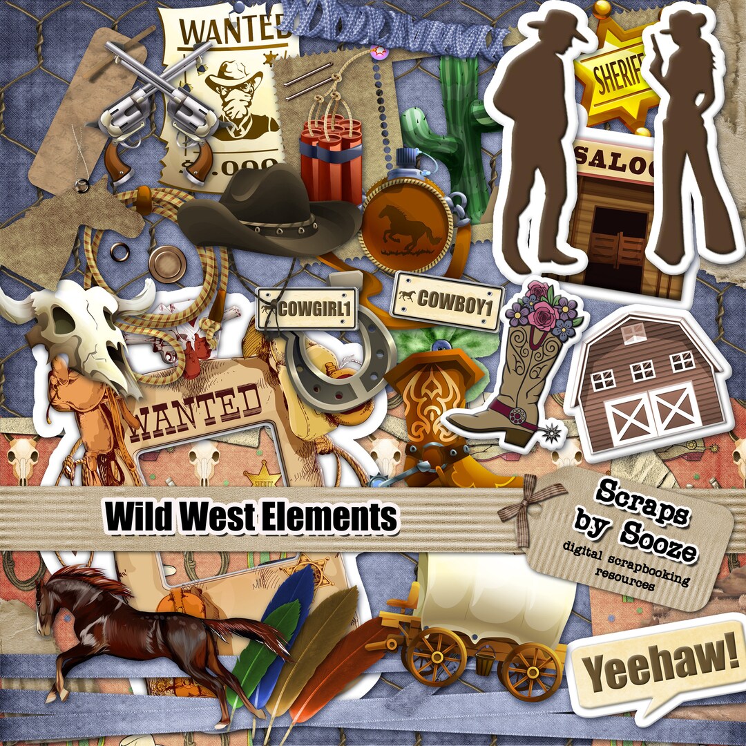 Wild West Digital Scrap Elements Printable Plus FREE BONUS - Etsy