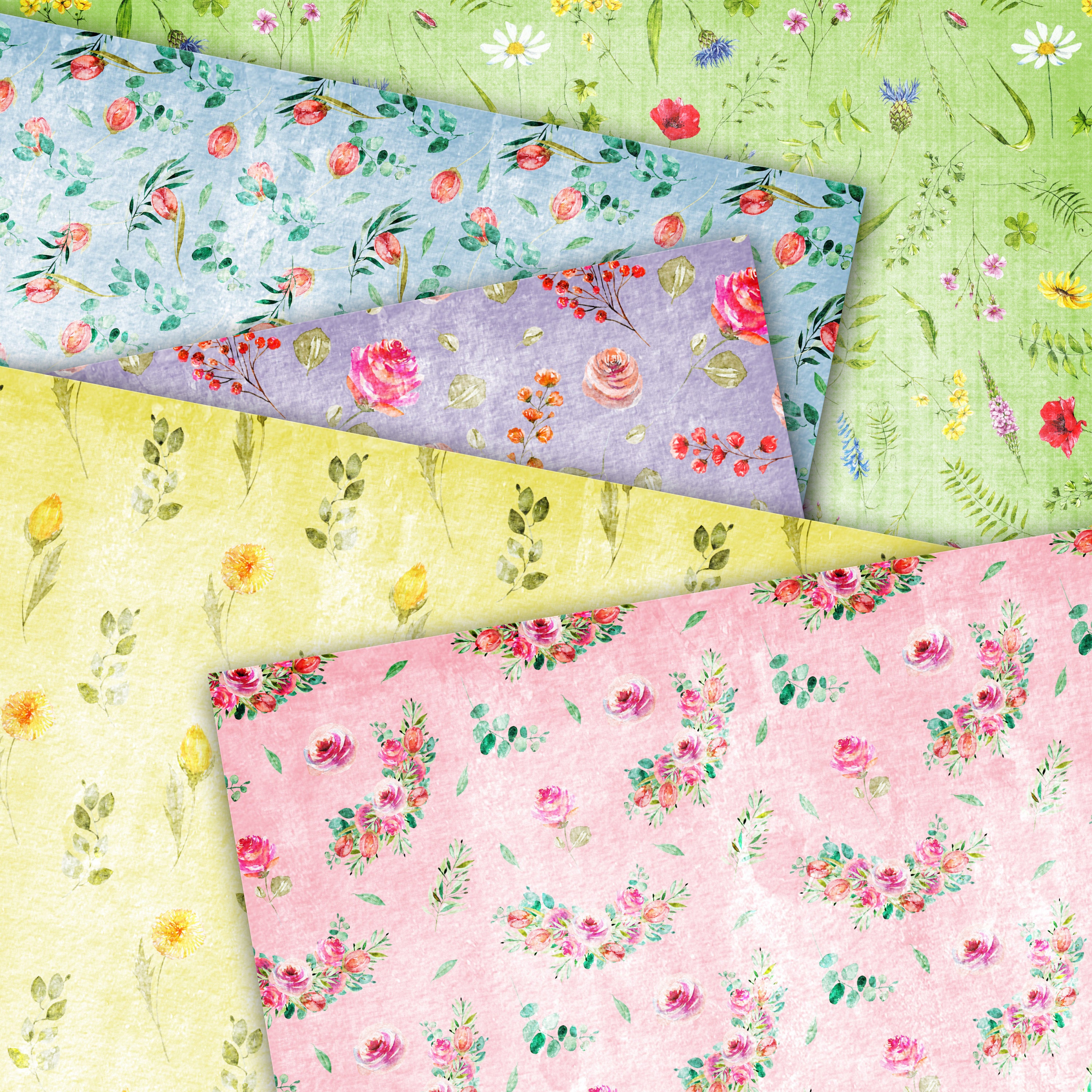 15 Spring Floral Printable Papers Digiscrap Digital Scrapbooking 300dpi ...