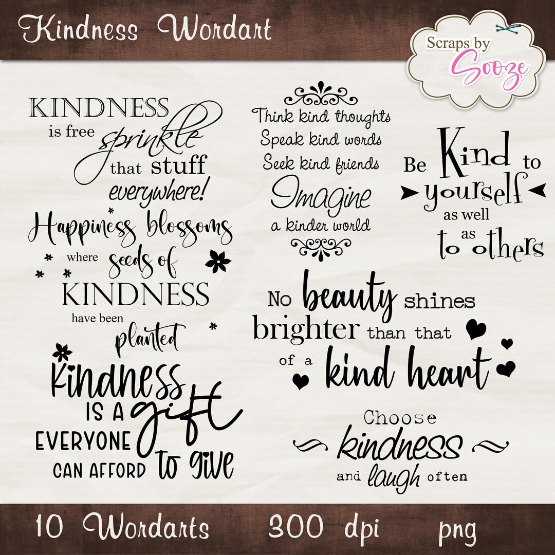 Kindness Wordart 300dpi Png Phrases Words Quotes Digital Scrapbooking ...