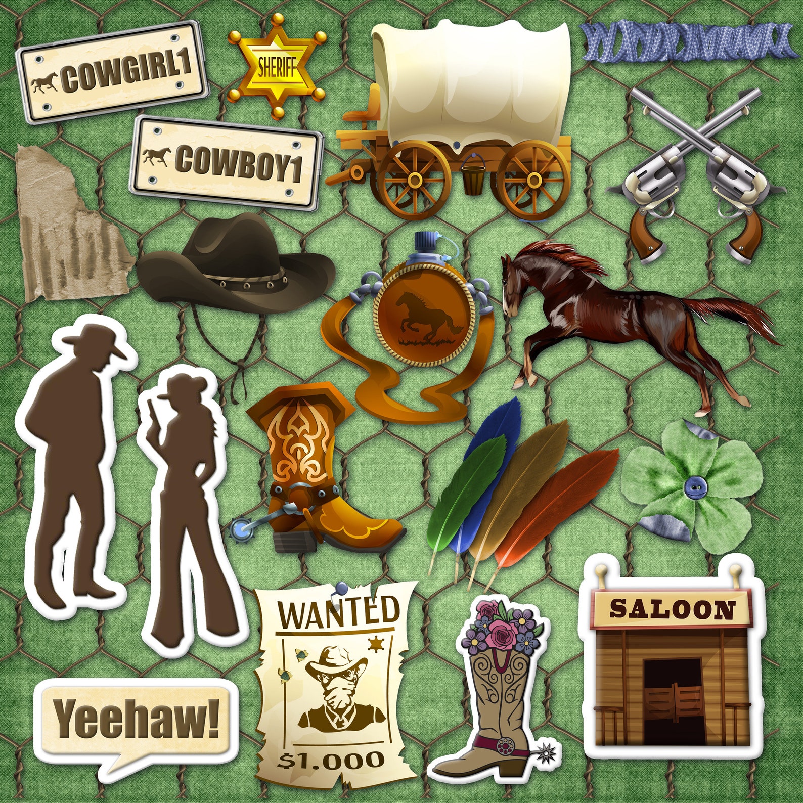 Wild West Digital Scrap Elements Printable Plus FREE BONUS PAPERS ...