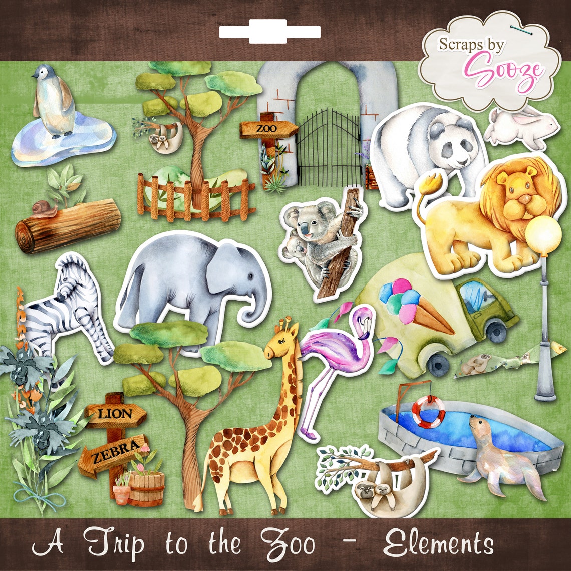 Trip to the Zoo Digiscrap Kit Digital Scrapbooking Printable Animals ...