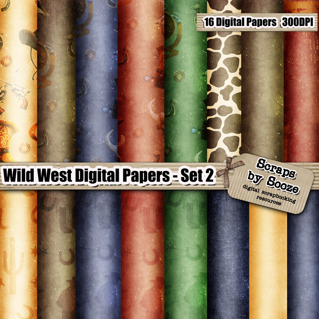 Wild West Digital Papers Set 2 Printable Background Cowboy Horse ...