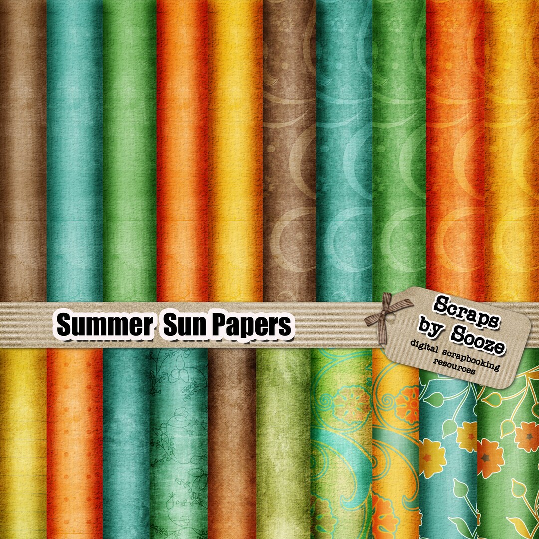20 Summer Sun Digital Papers Printable Digiscrap Scrapbook Card Making ...